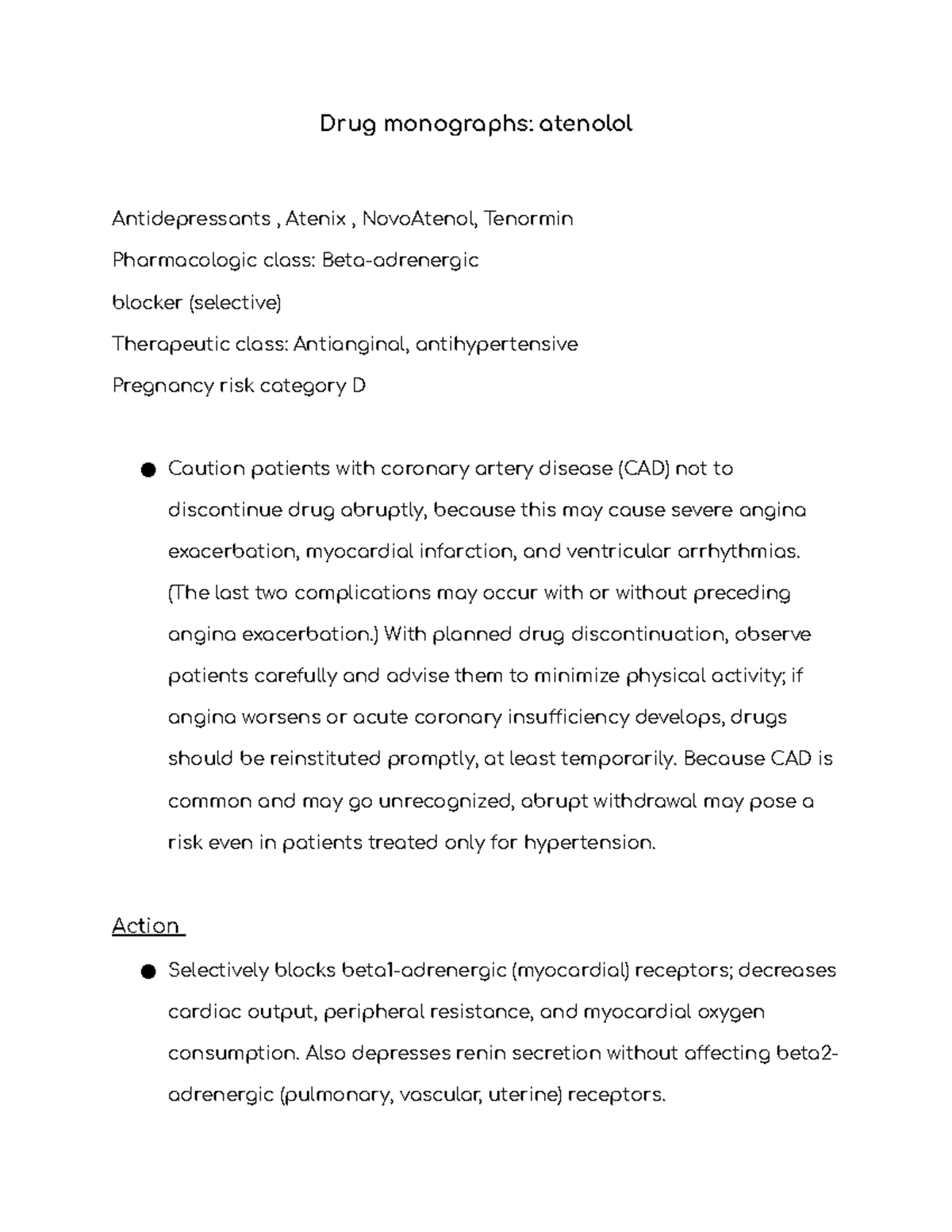 Drug monographs atenolol - Drug monographs: atenolol Antidepressants ...