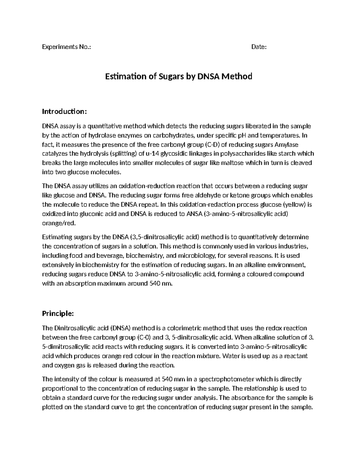 DNSA - useful for sugar estimation - Experiments No.: Date: Estimation ...