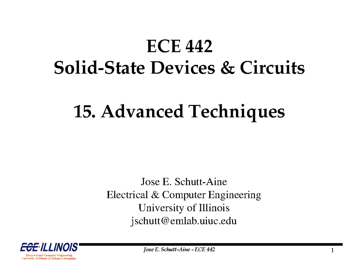 ECE 442 Advanced Techniques - ECE 442 Solid‐State Devices & Circuits 15 ...