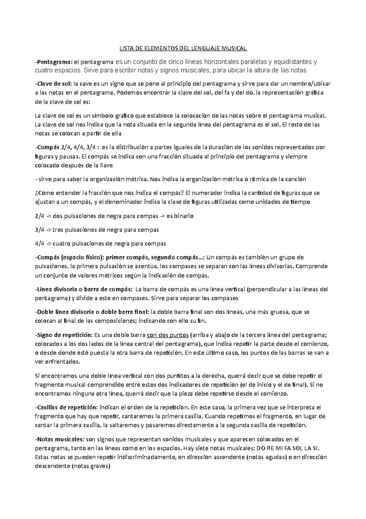 Lista DE Elementos DEL Lenguaje Musical - LISTA DE ELEMENTOS DEL ...