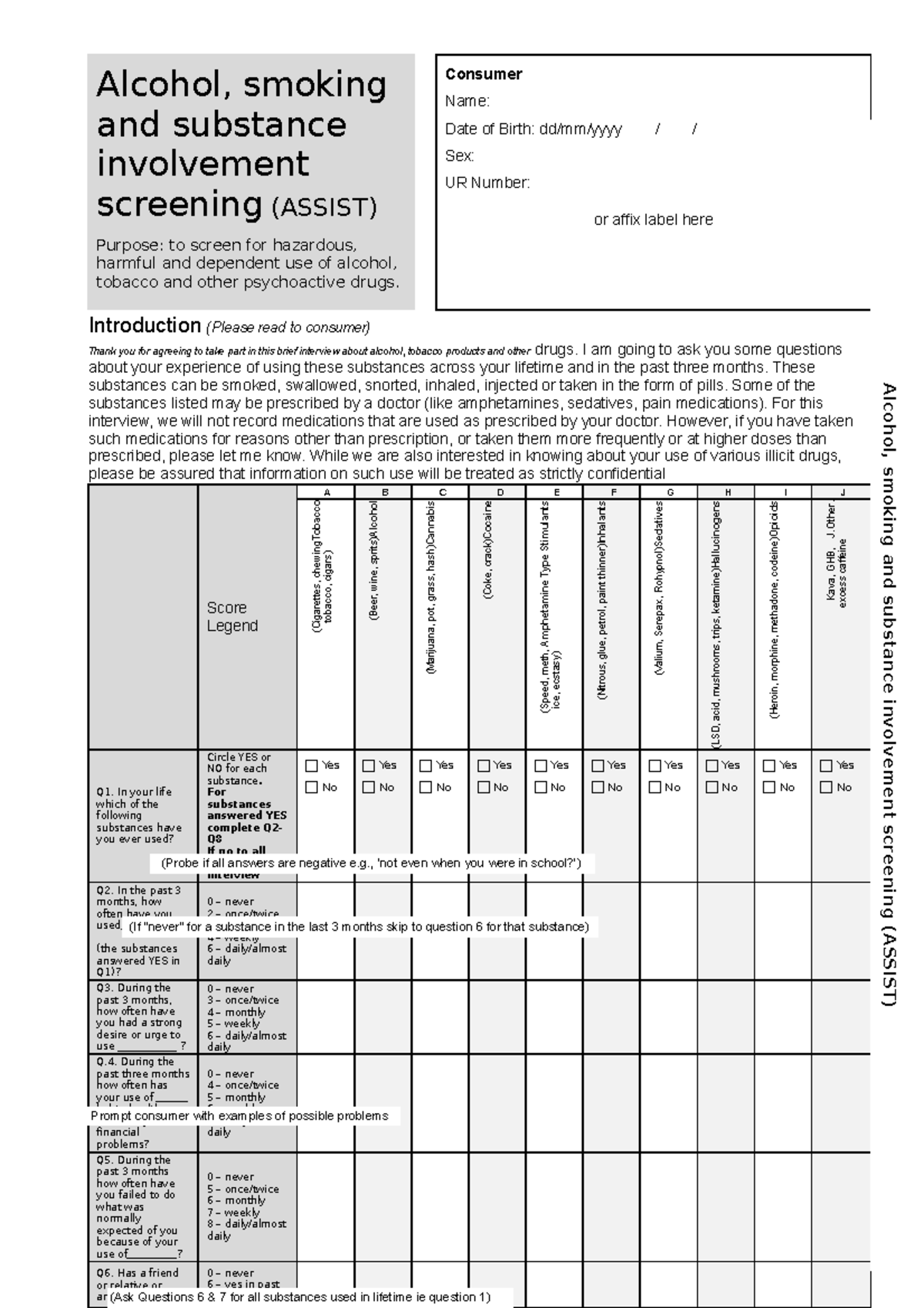 Assist - assit document - Alcohol, smoking and substance involvement ...