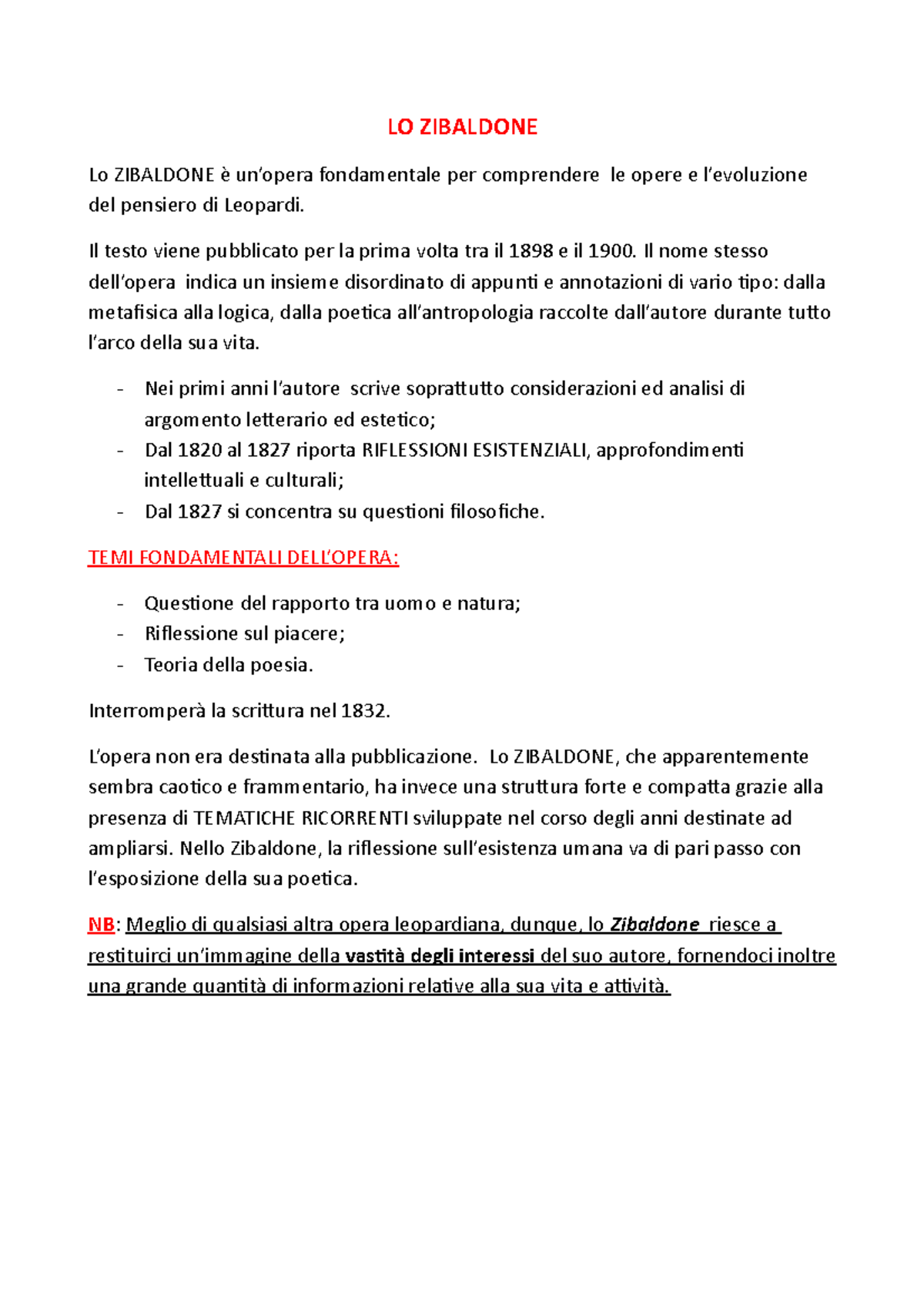 LO Zibaldone - LO ZIBALDONE Lo ZIBALDONE è un’opera fondamentale per ...