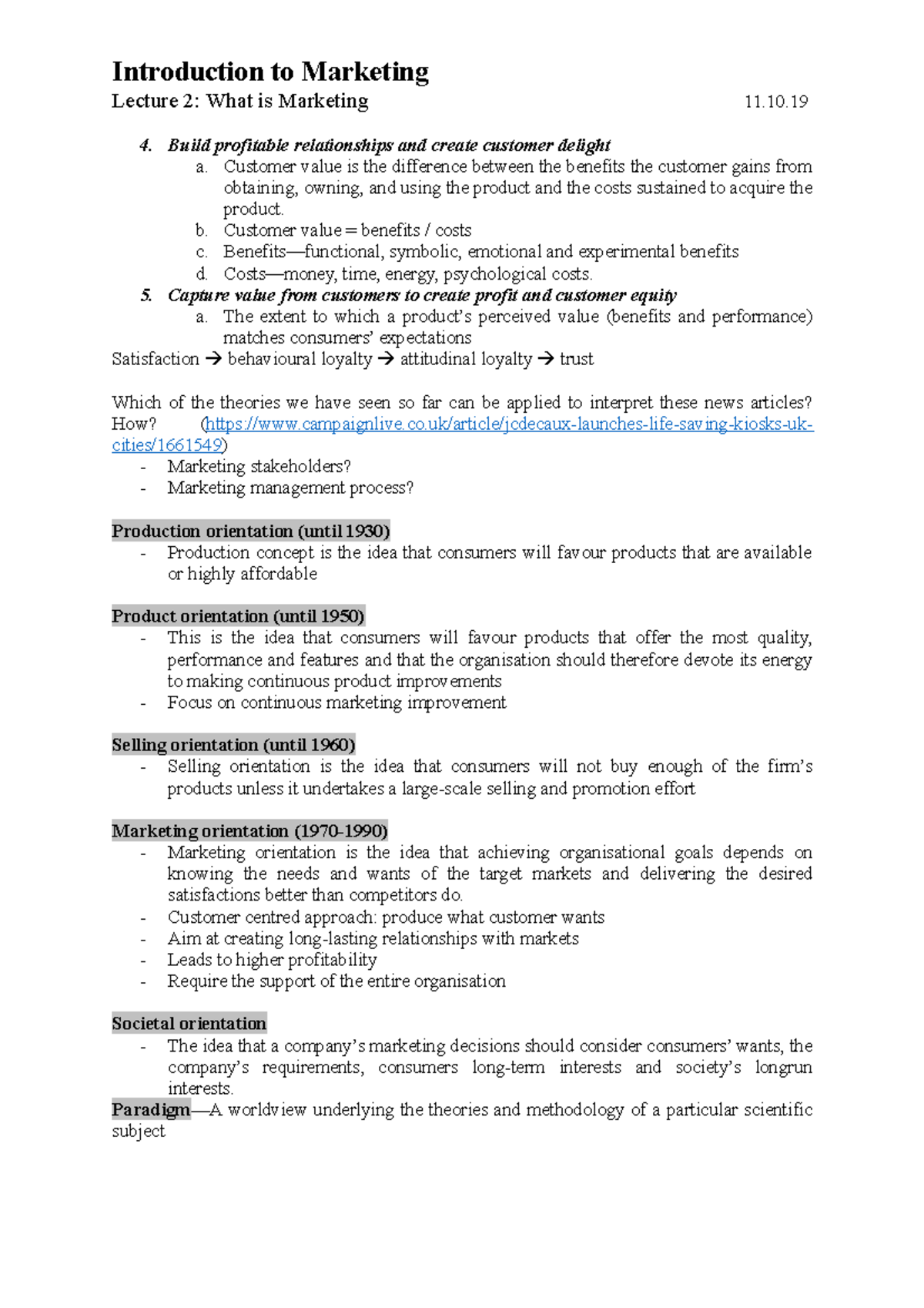 Marketing-le2 - Lecture notes Lecture 2 - Introduction to Marketing ...