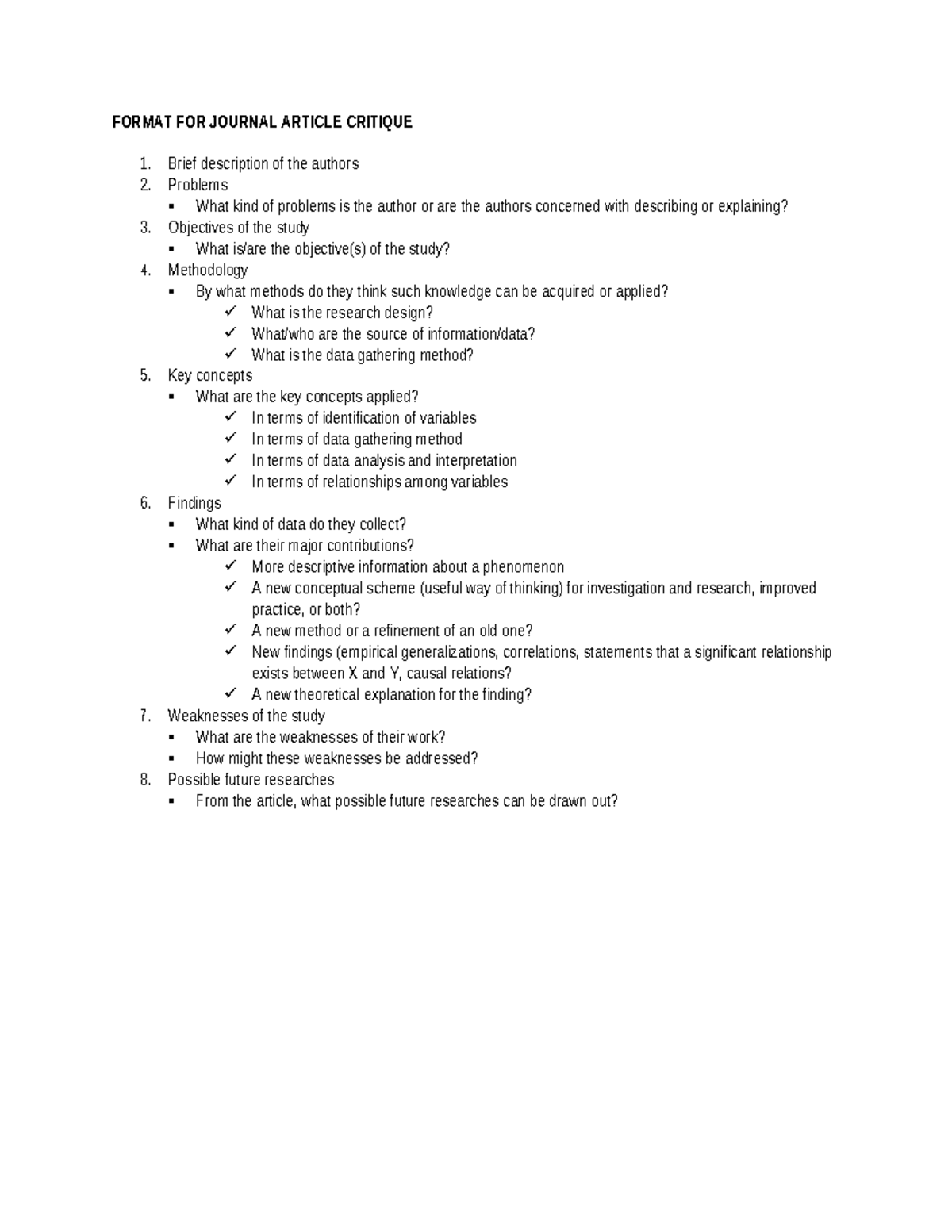 Journal article critique format - FORMAT FOR JOURNAL ARTICLE CRITIQUE ...