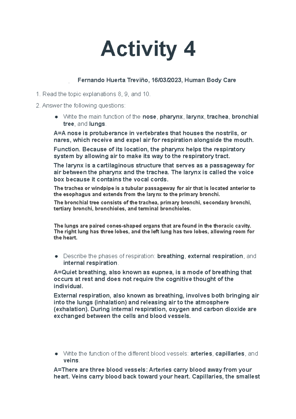 Activity 4 Human Body Care - Activity 4 Fernando Huerta Treviño, 16/03 ...