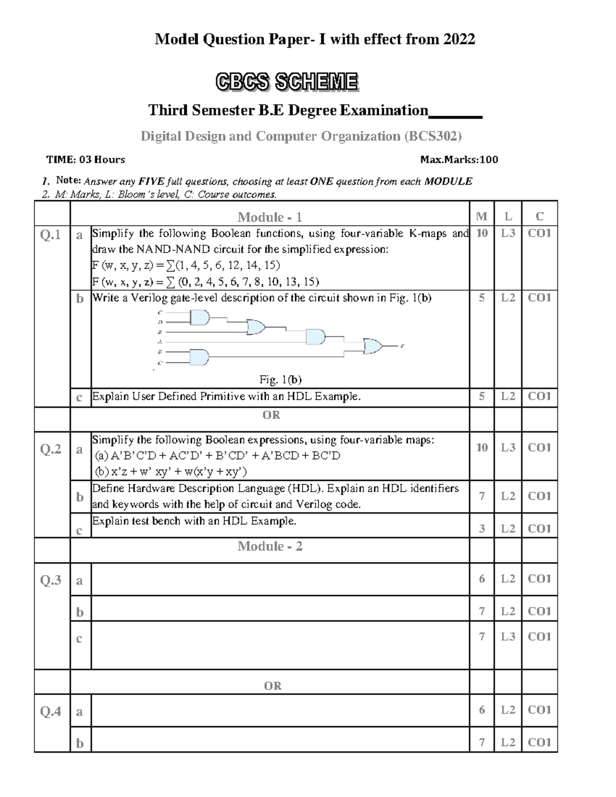 BCS302 Set1 - Model question paper - Model Question Paper- I with effect from 2022 Third ...