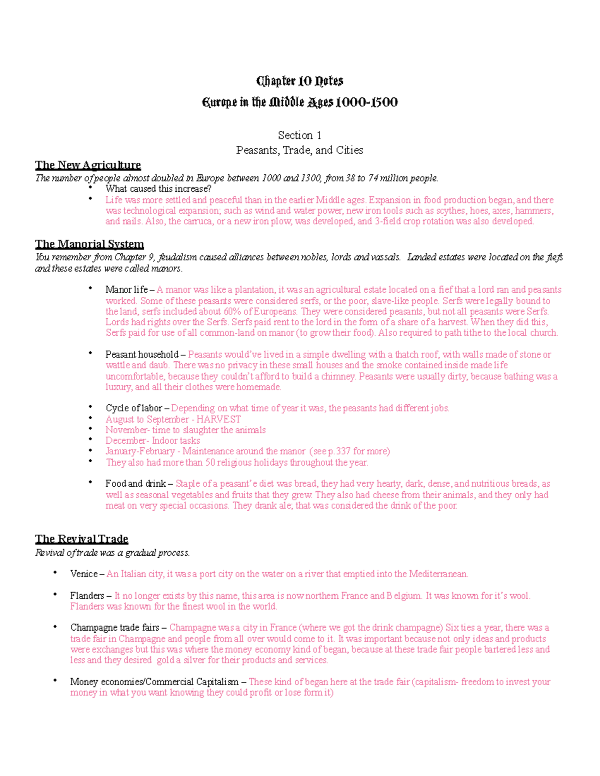 Ch. 10 Notes WH - Europe - Chapter 10 Notes Europe in the Middle Ages ...