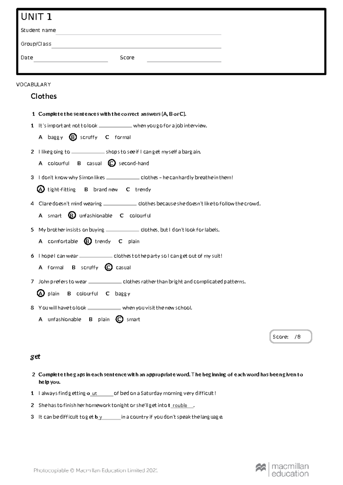 UNIT1 KEY LIBRO PREPARACIÓN EXAMEN - UNIT 1 Student name Group/Class ...