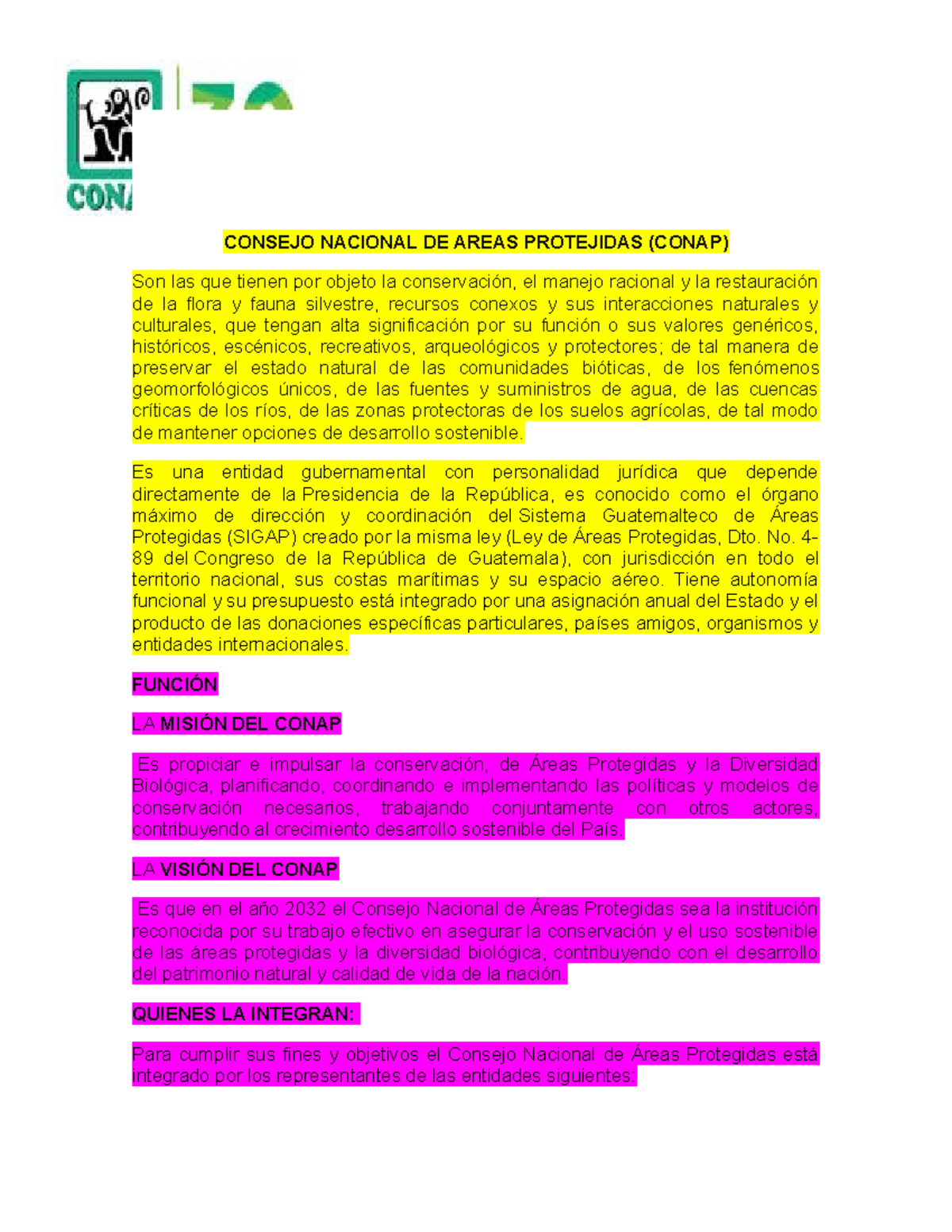 Consejo Nacional DE Areas Protejidas - CONSEJO NACIONAL DE AREAS ...