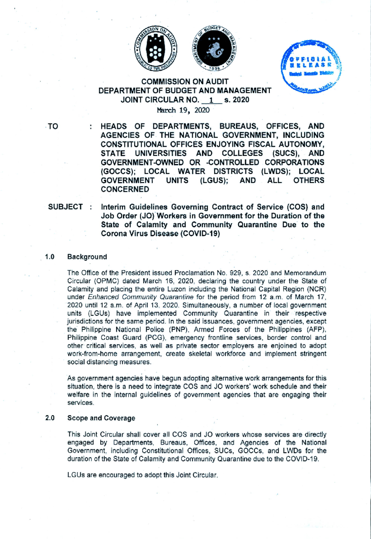 COA DBM Joint Circular NO 1 S 2020 - Human Resource Management - Studocu