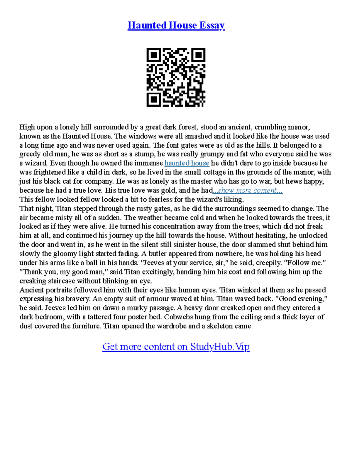 Five Paragraph Expository Essay Model - Haunted House Essay High upon a ...