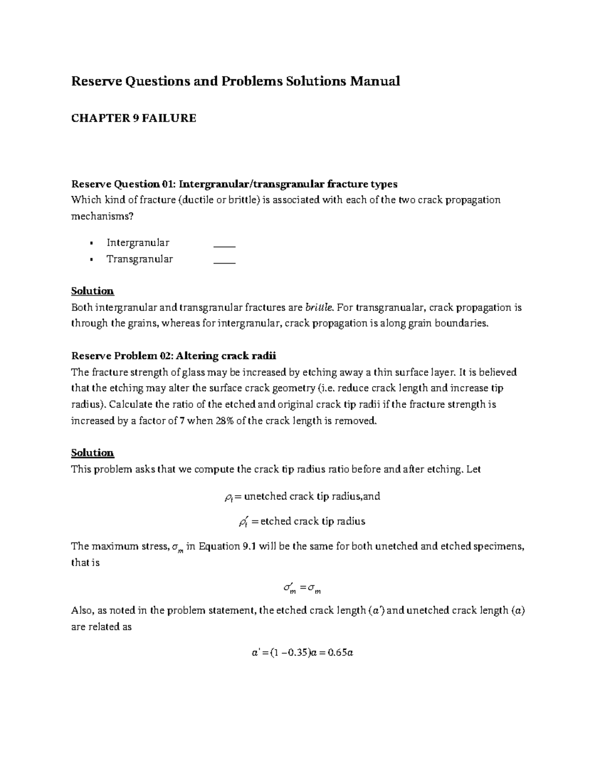 09 - material science - Reserve Questions and Problems Solutions Manual ...