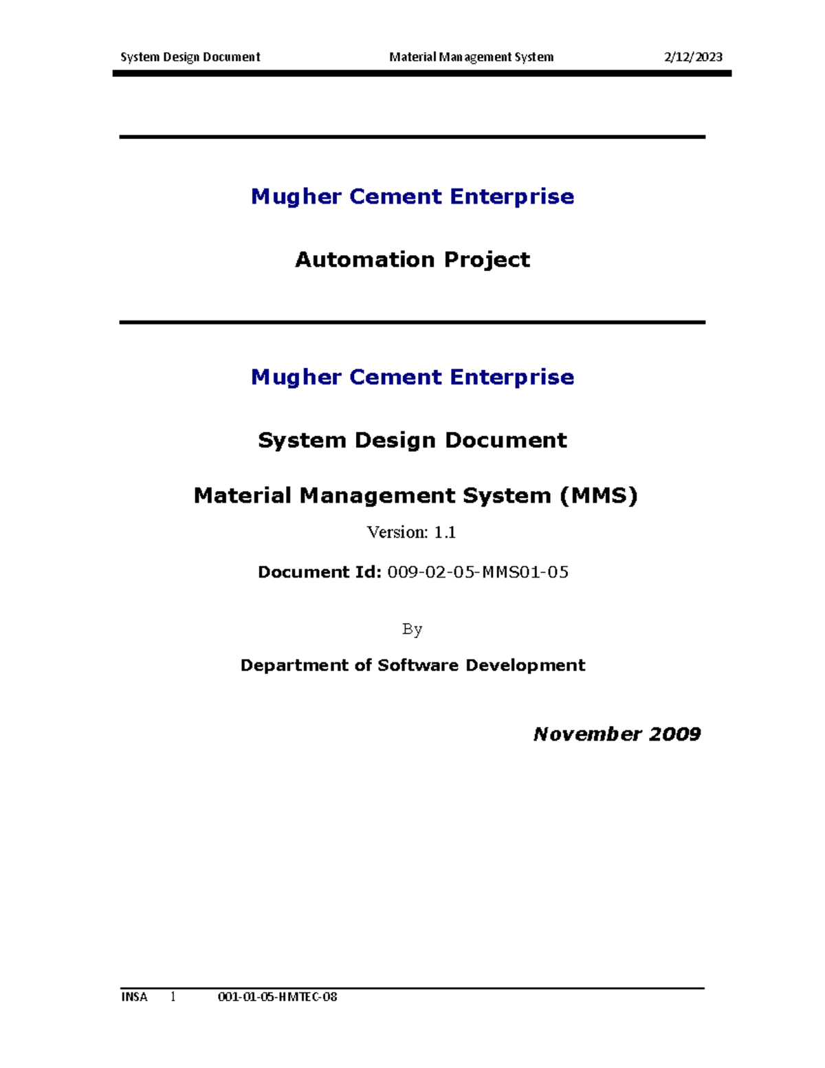 SDD Material Managment System for Mugher - Mugher Cement Enterprise ...