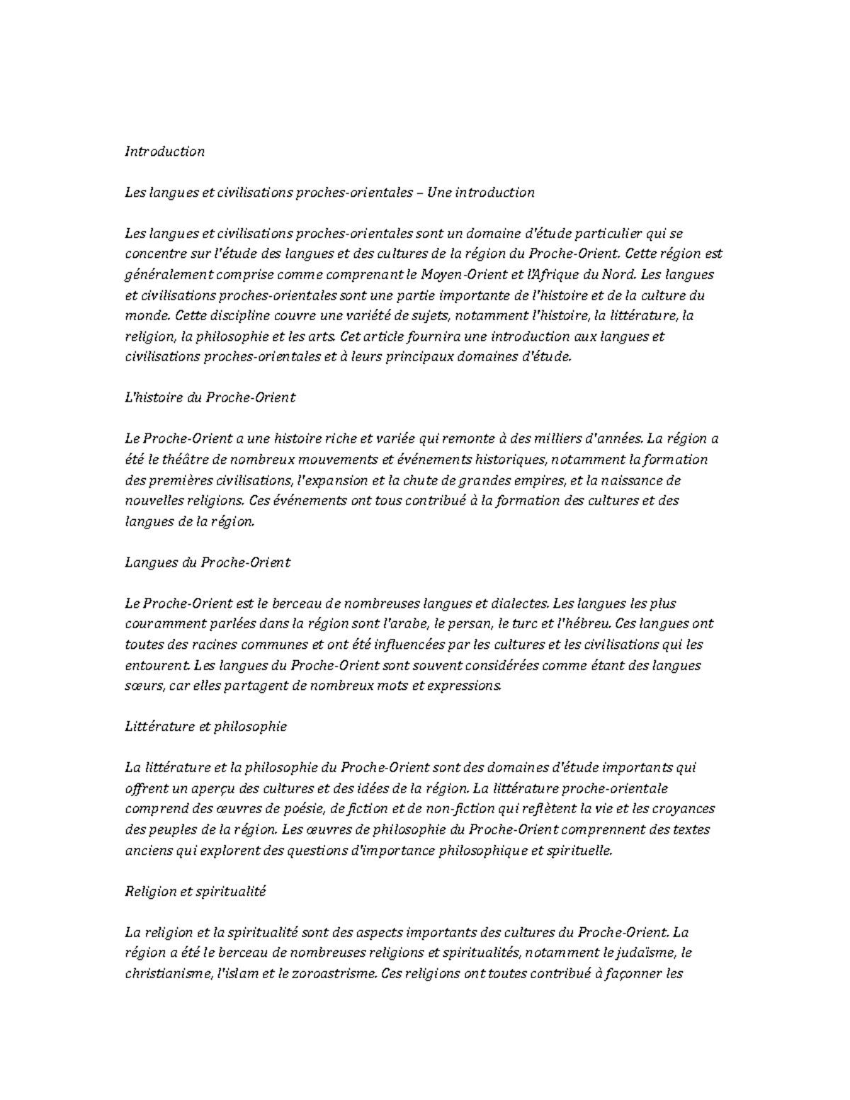 Near Eastern Languages and Civilizations note study - Introduction Les ...