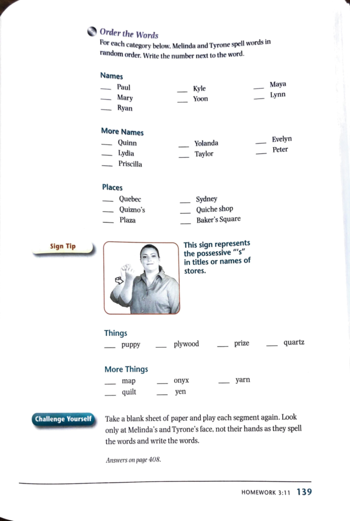 ASL 1 - 3.11 Homework - Order tli e Words ####### Sign Tip ...