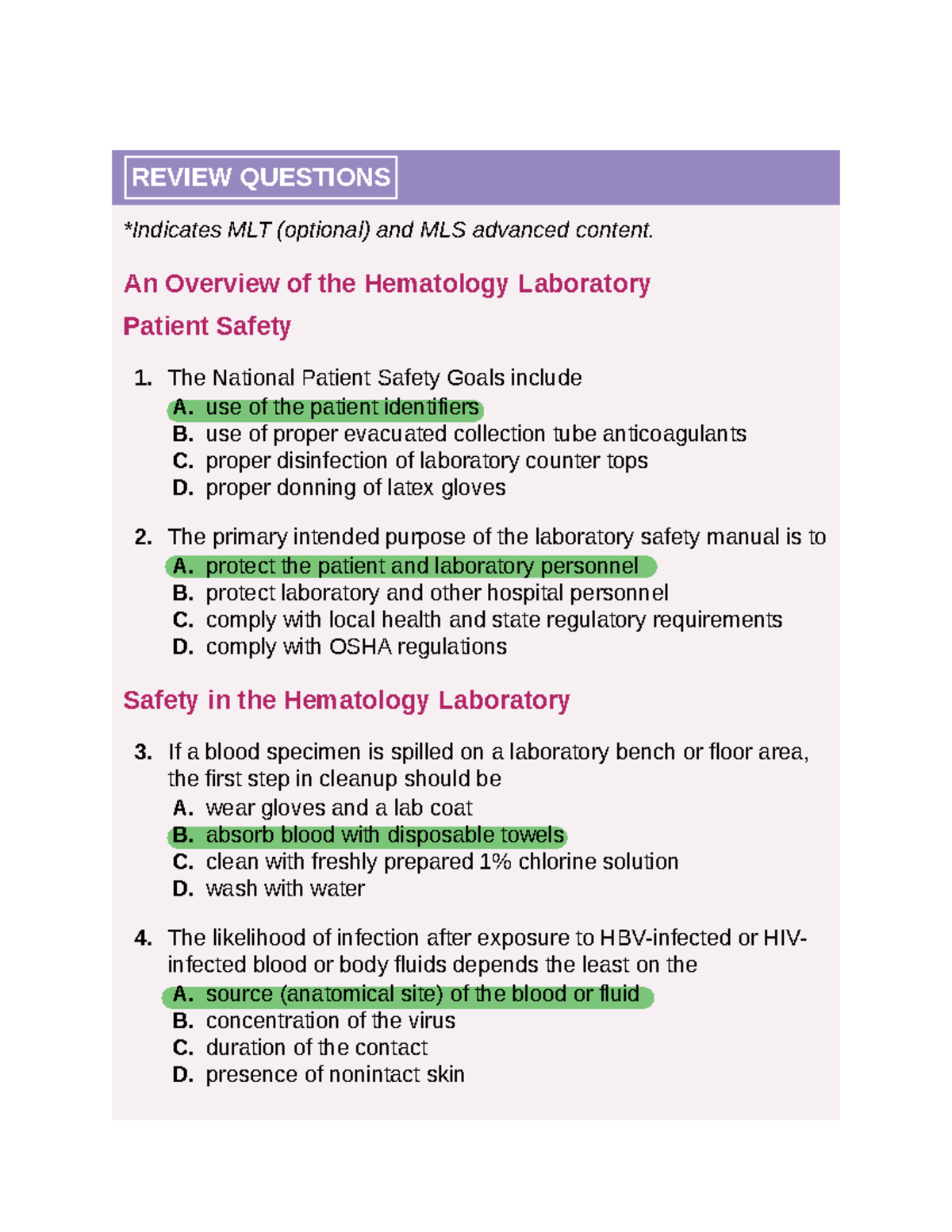 HEMA Turgeon 6th ed sample questions 1-28.pdf 162 pages - 1. A. B. C. D ...