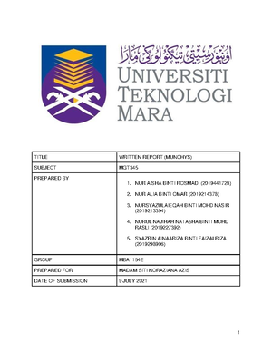 Group Assignment MGT345 - OPERATIONS MANAGEMENT (MGT345) GROUP ASSIGNMENT REPORT LOCATION ...