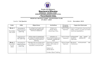 Monthly Oct Instructional Supervisory PLAN Ocotber 2023 - MONTHLY ...