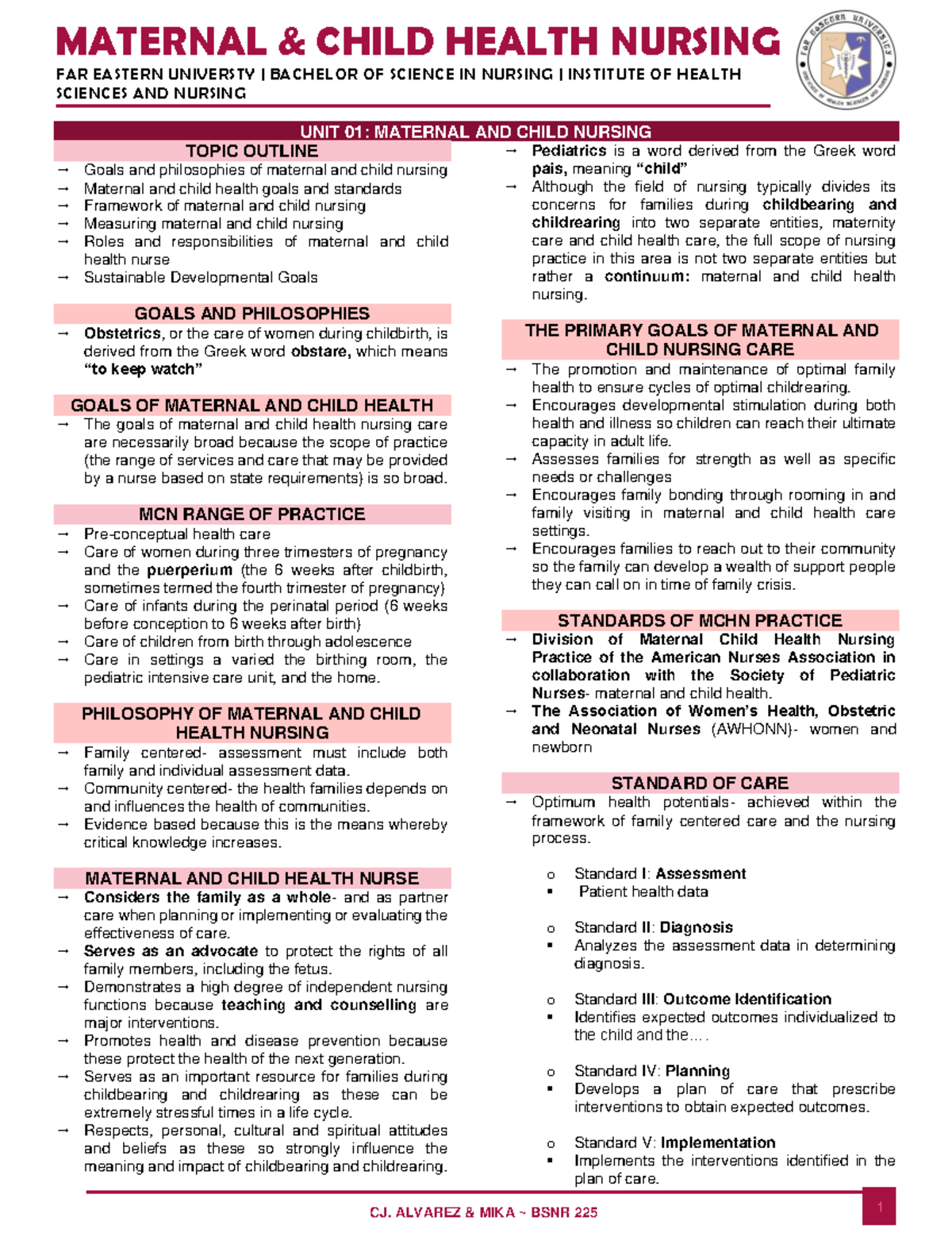 Maternal-01 - Maternal and Child Nursing - MATERNAL & CHILD HEALTH ...