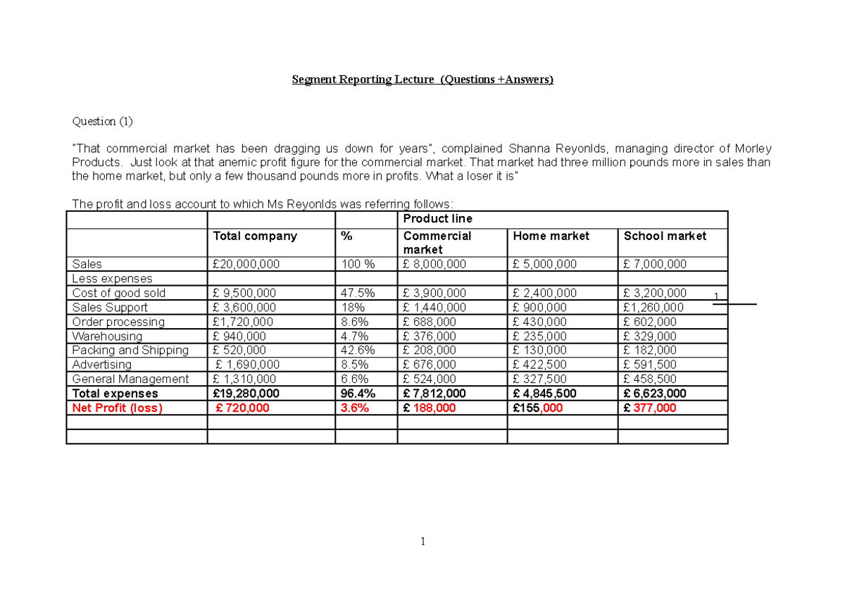 MA3 segment reporting L Q+A 2020 - 1 Segment Reporting Lecture (Questions +Answers) Question (1 ...