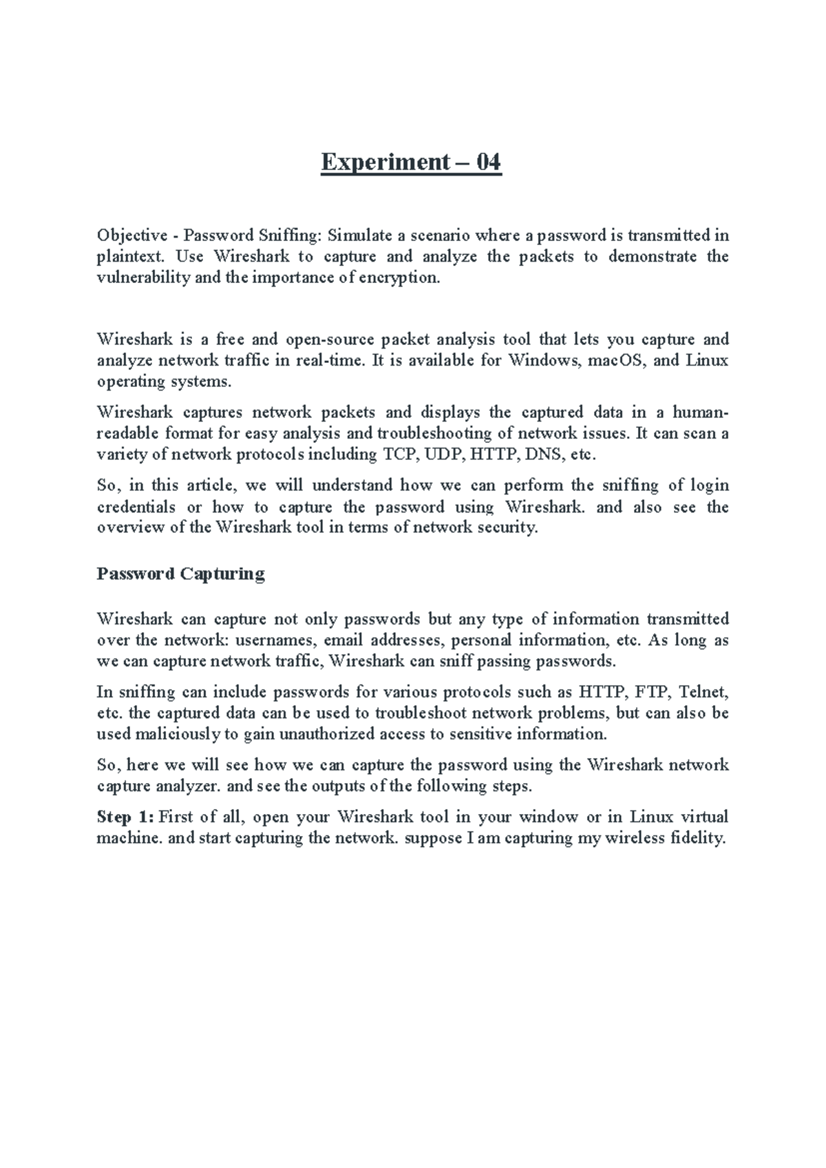 CSW Exp 4 - Experiment number 4 of Cyber Security Workshop. For ...