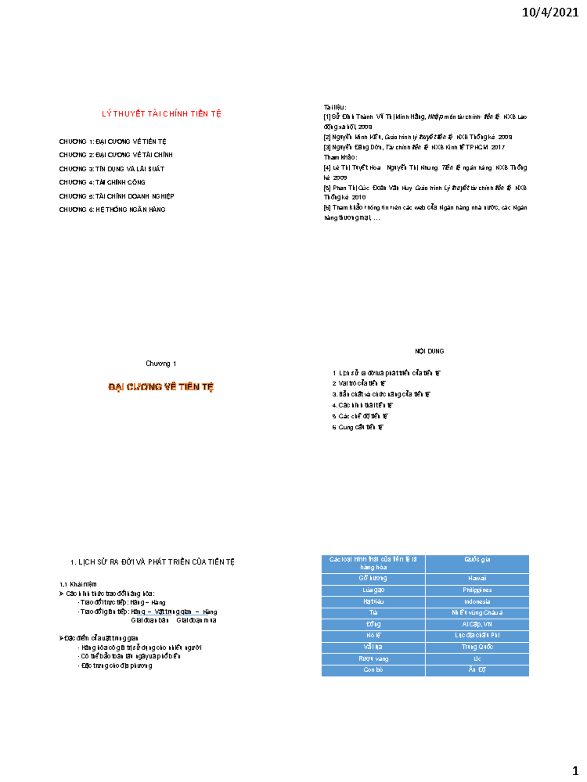 C1. Đại cương về Tiền tệ - hbju - CHƯƠNG 1 : ĐẠI CƯƠNG VỀ TIỀN TỆ ...