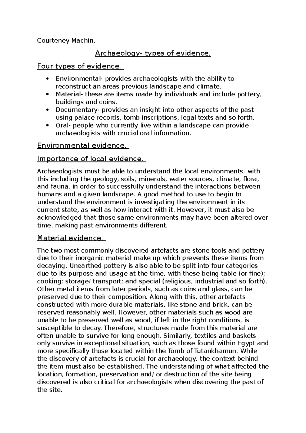 types of evidence - Courteney Machin. Archaeology- types of evidence ...