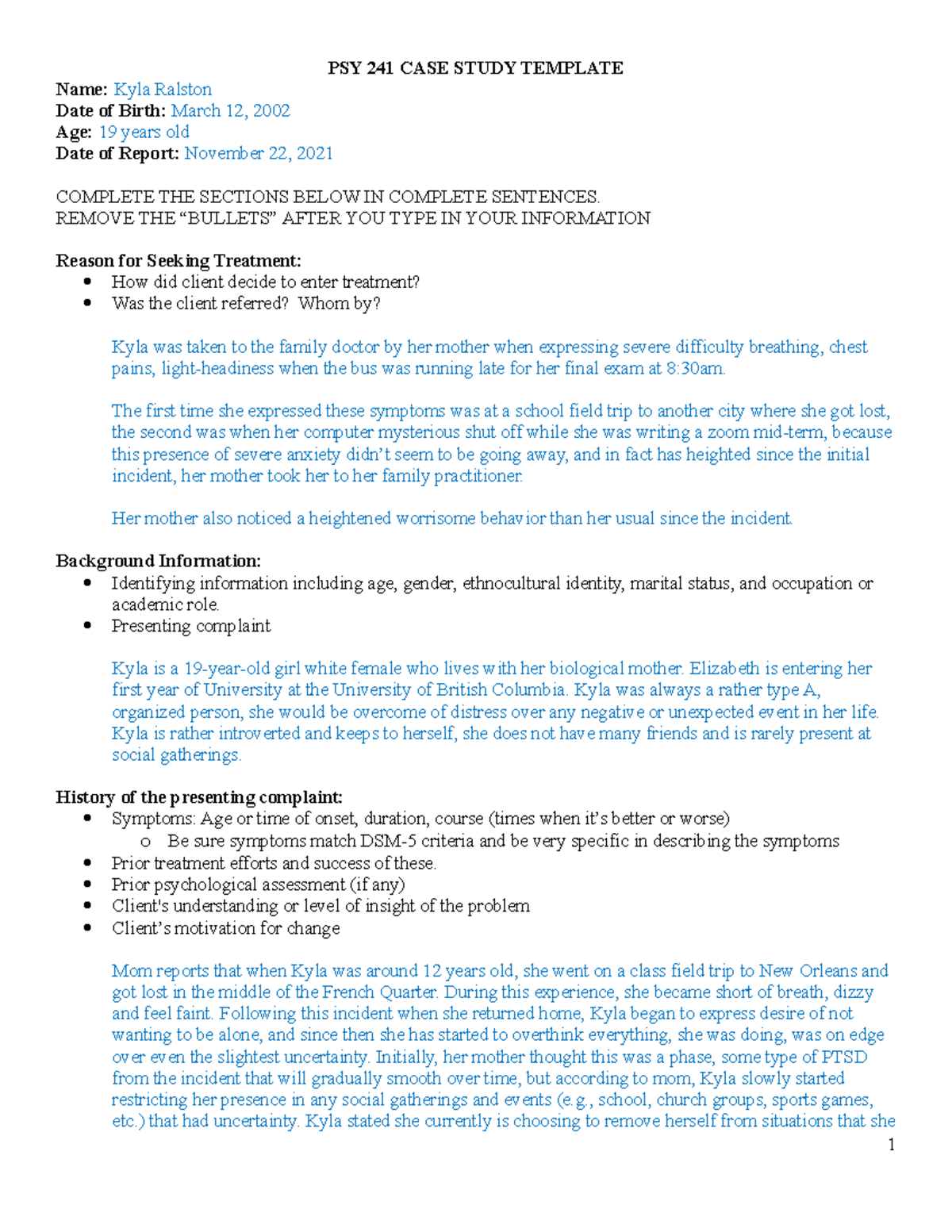 Psy 241 Case Study Template Updated 8-2021 - PSY 241 CASE STUDY ...