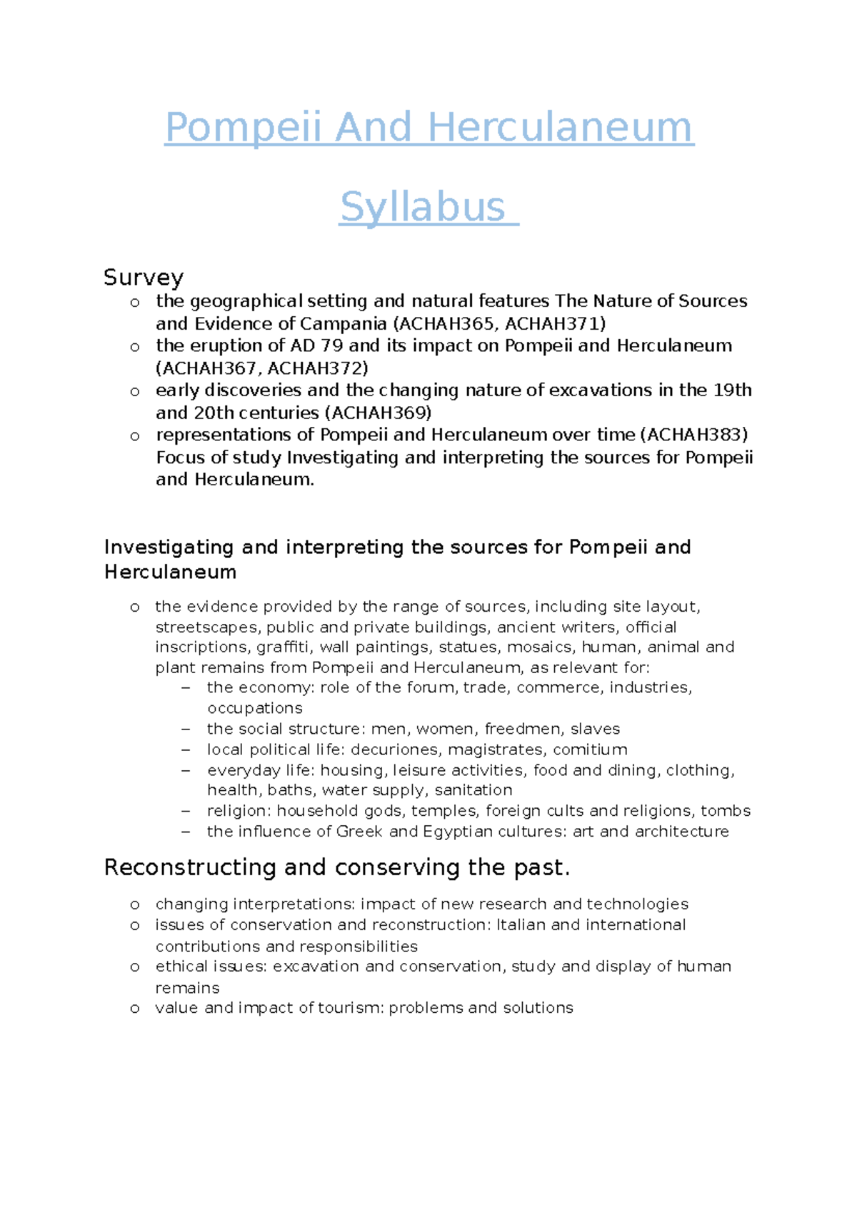 Pompeii and Herculaneum Syllabus Notes - Pompeii And Herculaneum ...