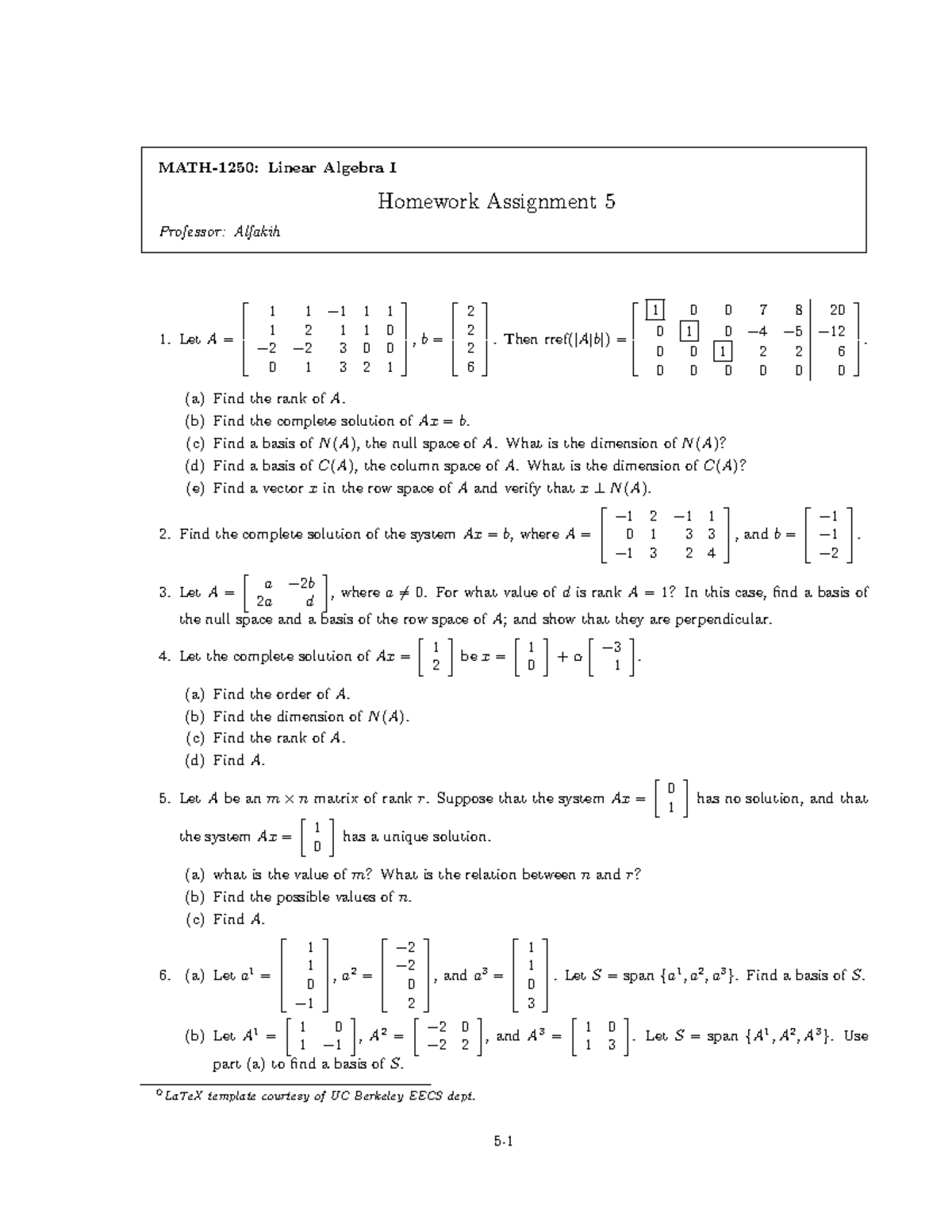 Hw5 - homework - MATH-1250: Linear Algebra I Homework Assignment 5 ...