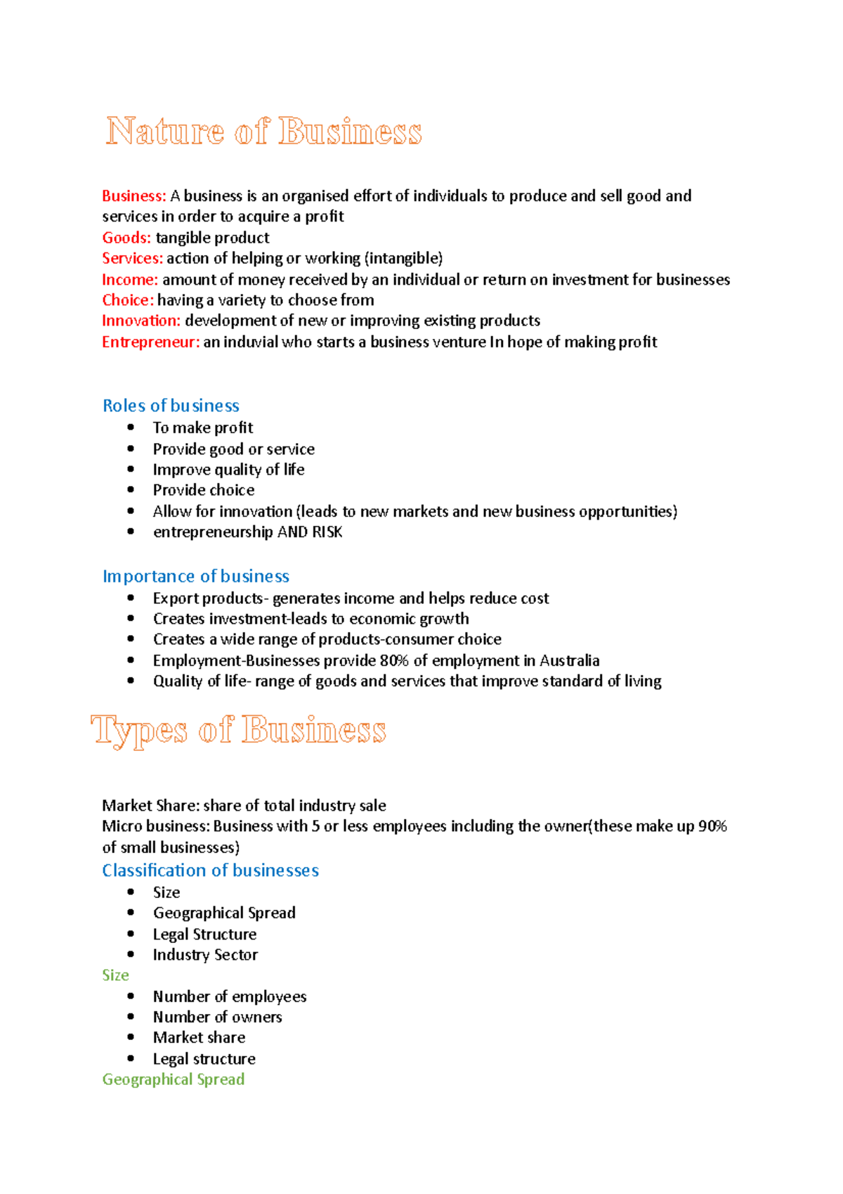 Business Preliminary Module 1- YEAR 11 Brief Study Notes - Business: A ...