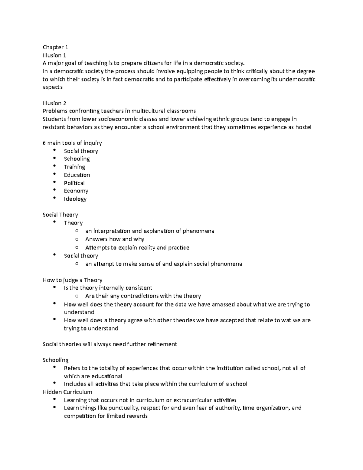 CH1-4 reading notes foundations of ed - Chapter 1 Illusion 1 A major ...