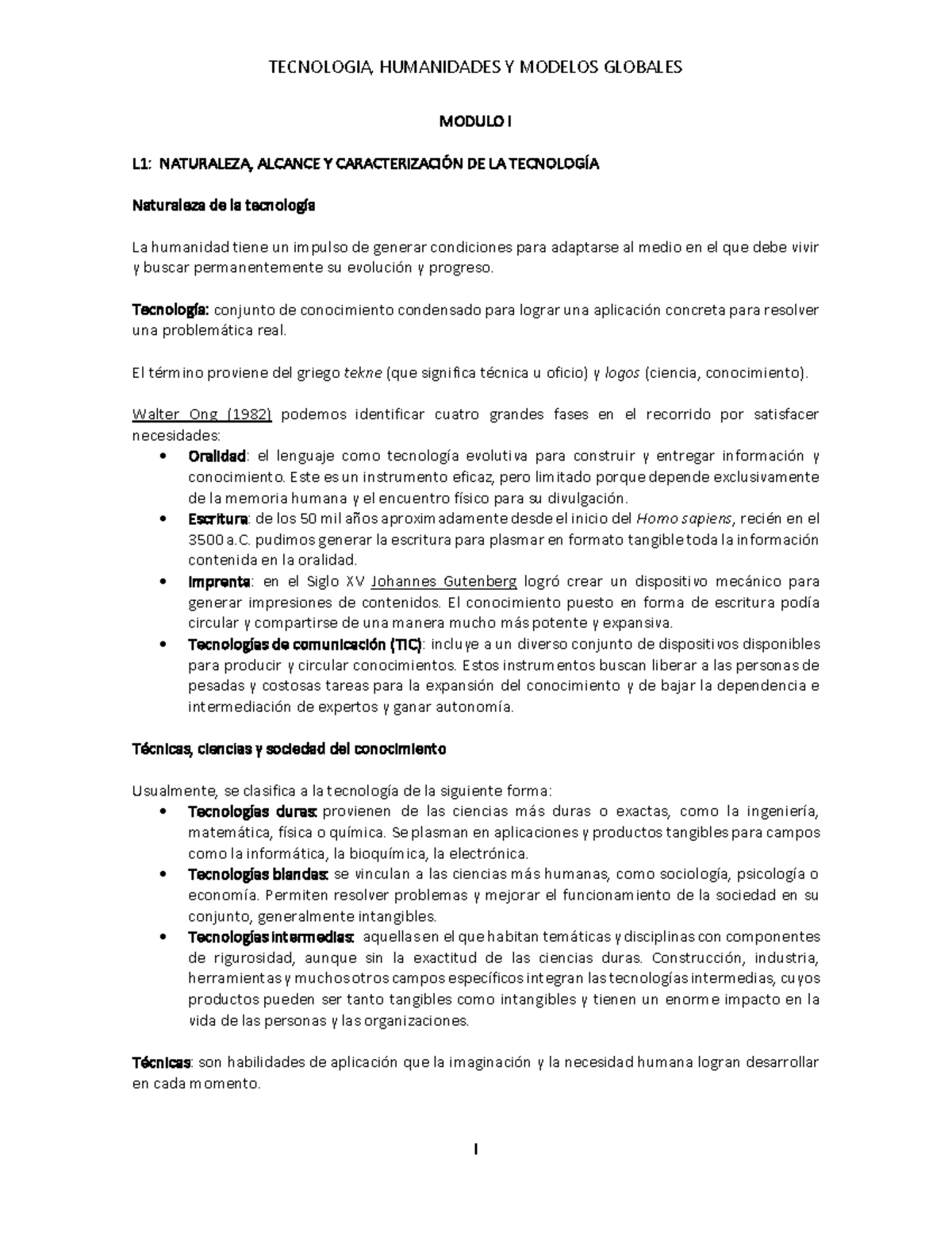 M1 y M2 tecn. hum y mg - modulo 1 y 2 resumen - MODULO I L1: NATURALEZA, ALCANCE Y ...