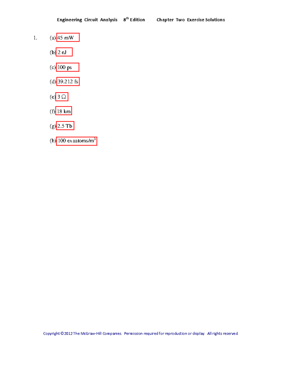 Engineering Circuit Analysis 8th Edition Solution A 45 Mw B 2 Nj