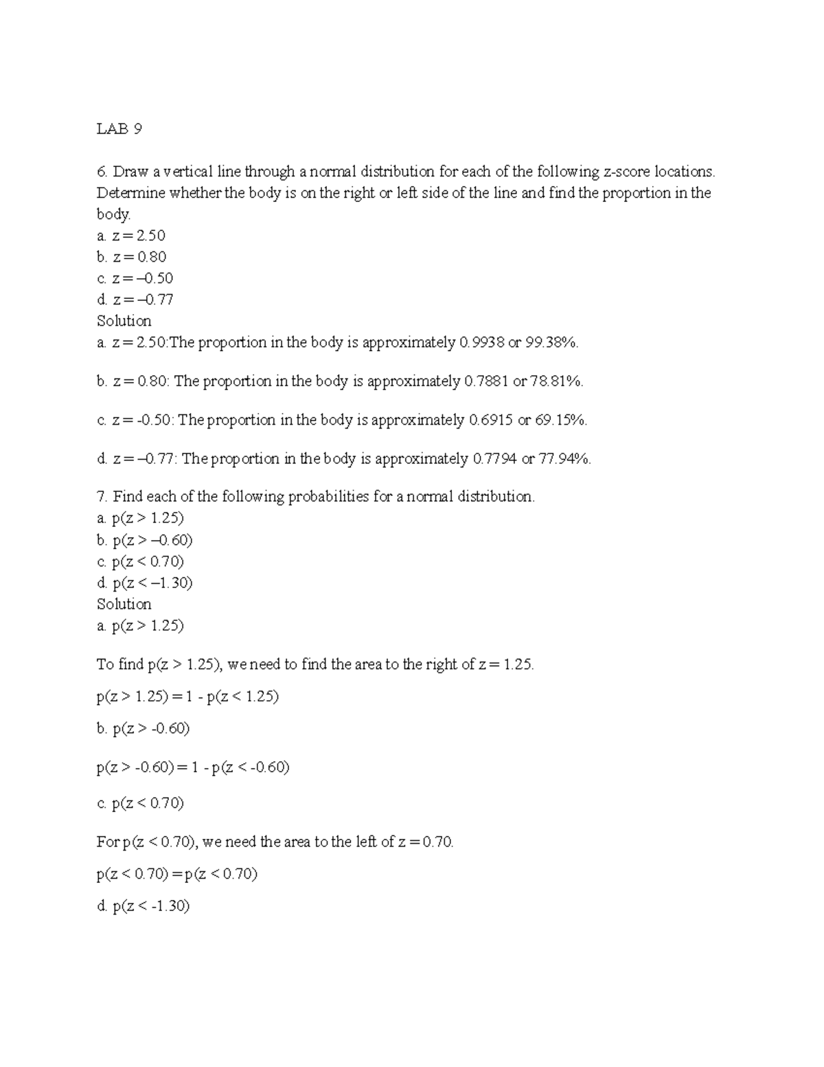 Psy 226 lab 9 - THESE MANDATORY LABS - LAB 9 Draw a vertical line through a normal distribution ...