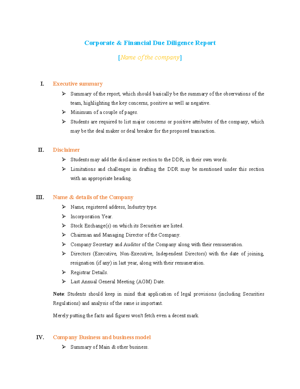 Finance DD Parameters - NONE - Corporate & Financial Due Diligence ...
