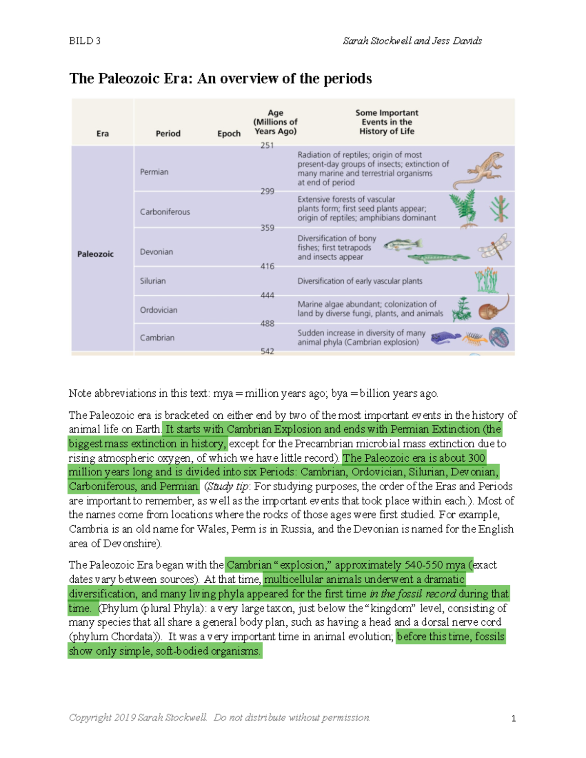 Paleozoic Notes - BILD 3 Sarah Stockwell and Jess Davids The Paleozoic ...