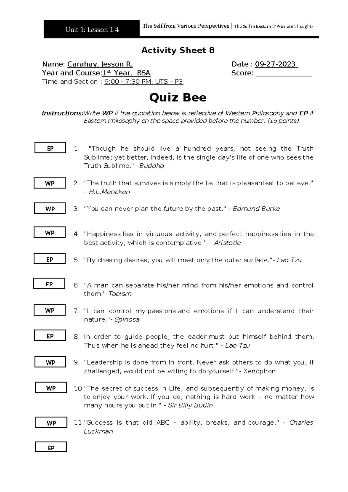 ACT 8 - UTS - This is an activity under UTS that is required to be answered. - Unit 1: Lesson 1 ...