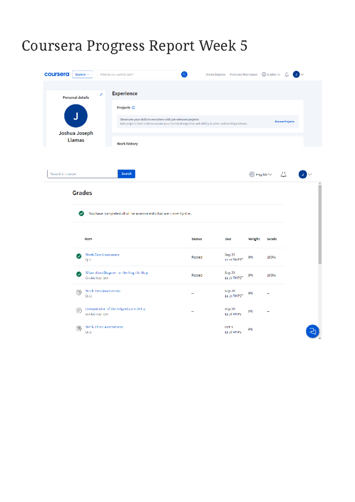 PRWK5_111111111111 - Coursera Progress Report Week 5 coursera Explore What do you want to learn ...