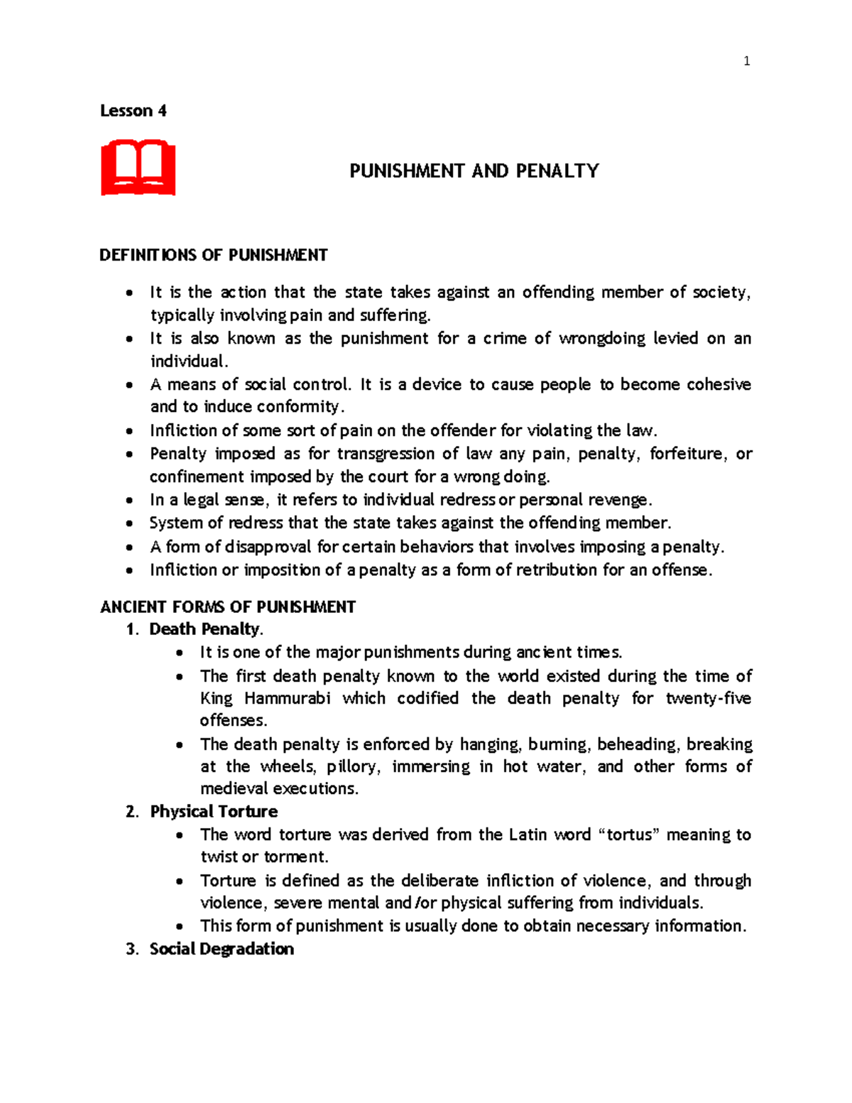 Punishment And Penalty Lesson 4 DEFINITIONS OF PUNISHMENT It Is The