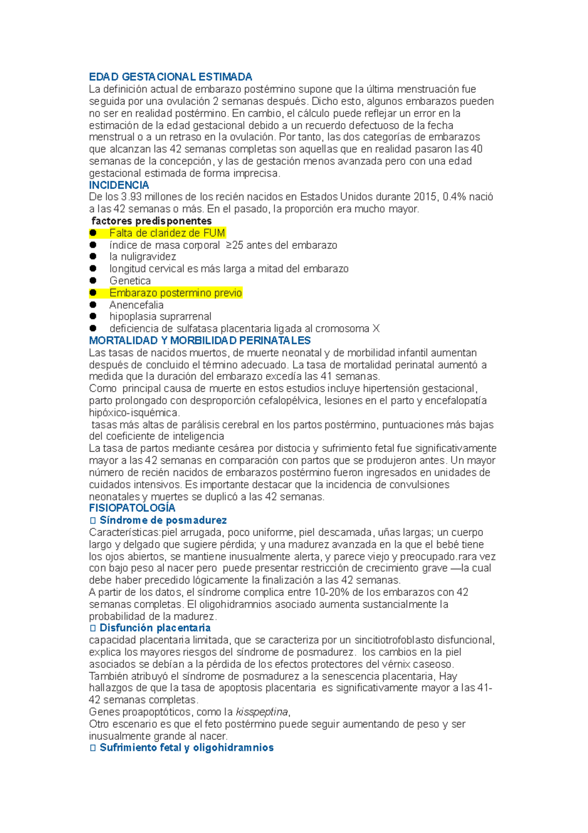 Embarazo Postermino - EDAD GESTACIONAL ESTIMADA La definición actual de ...