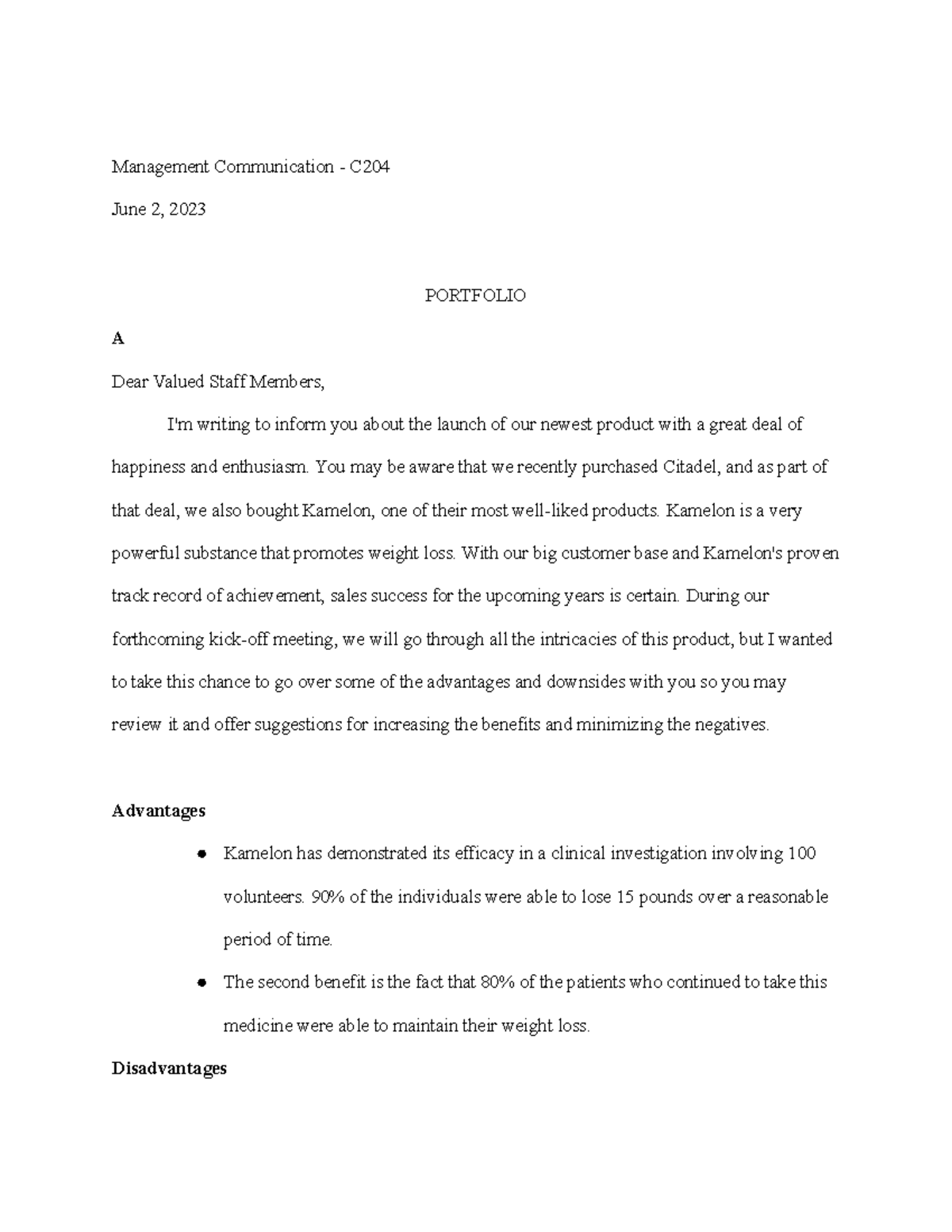 BKM3 - TASK 1 - N/A - Management Communication - C June 2, 2023 ...