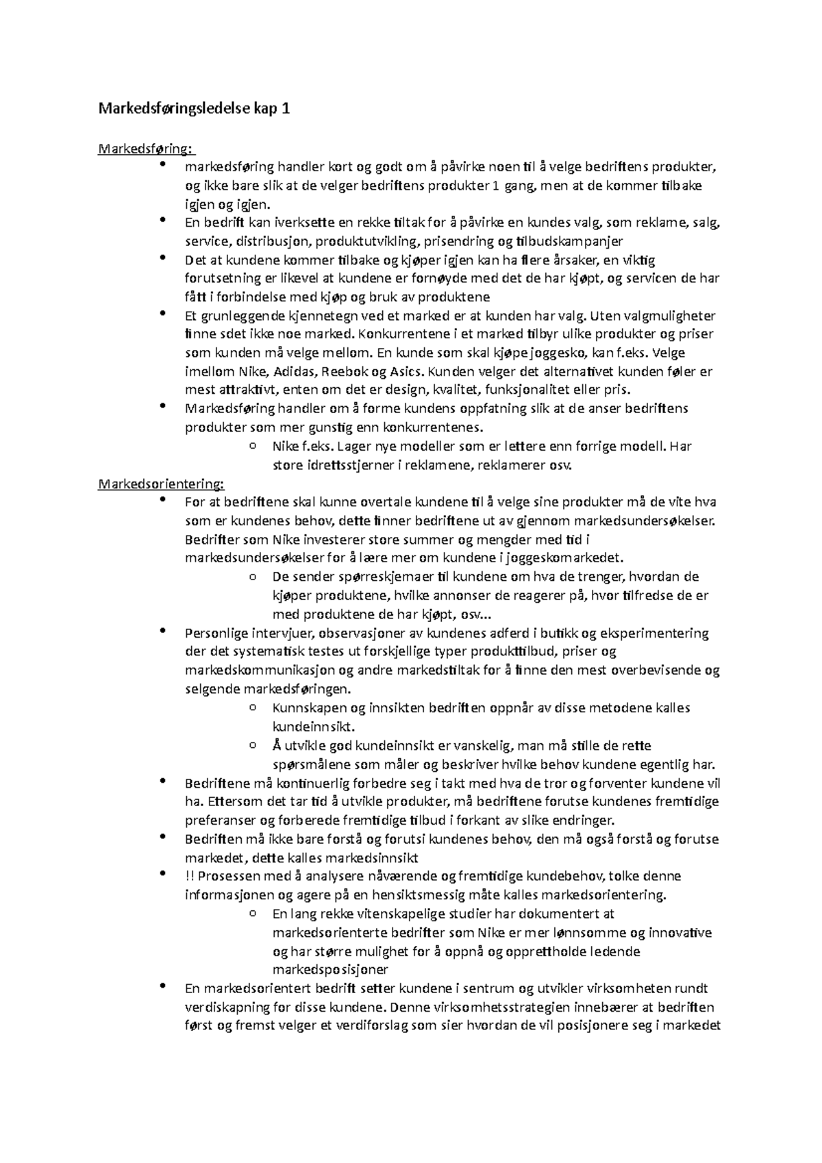 Notater fra Waade - Kunnskapsmål - Markedsføringsledelse kap 1 Markedsføring: markedsføring ...