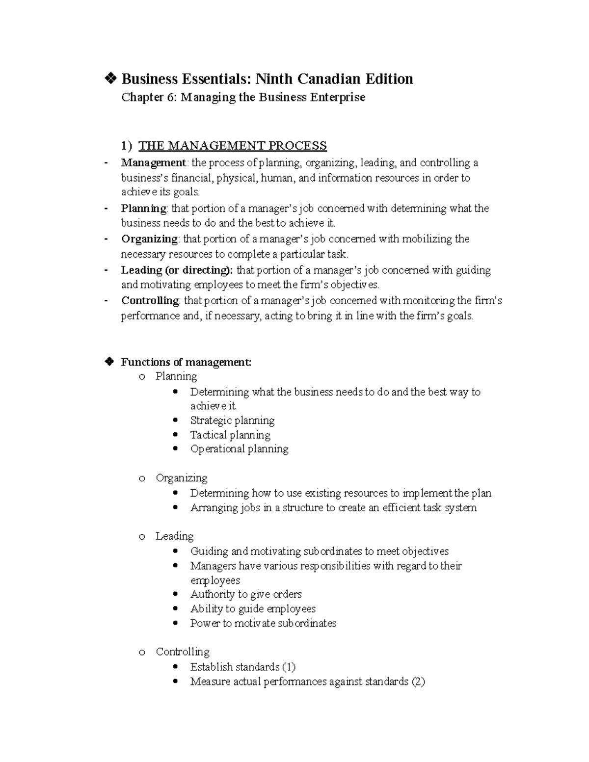 Business Essentials Chapter 6 Summary - Business Essentials: Ninth ...