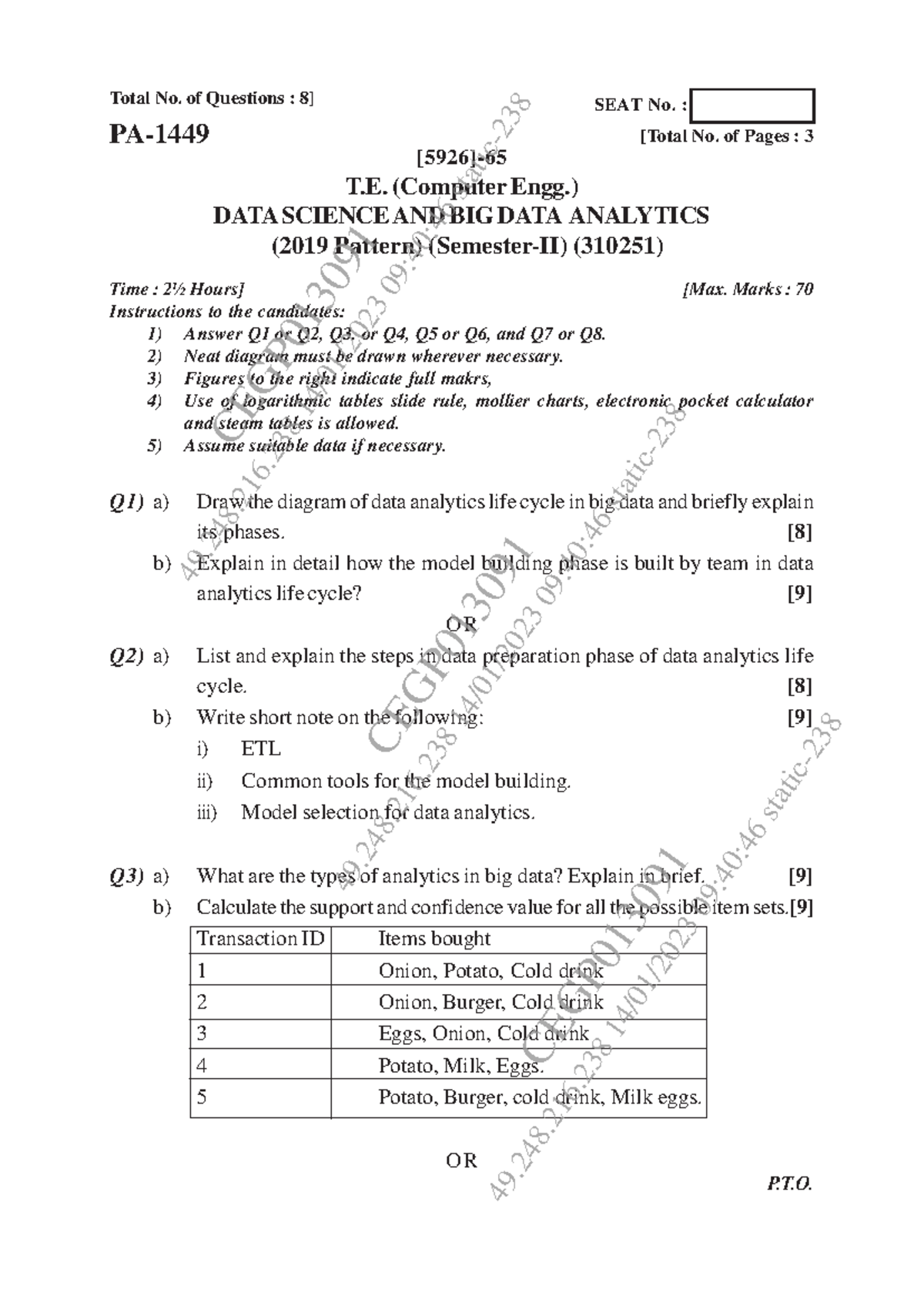 Dsbda question paper - [5926]-65 1 Total No. of Questions : 8] [5926]- T. (Computer Engg.) DATA ...
