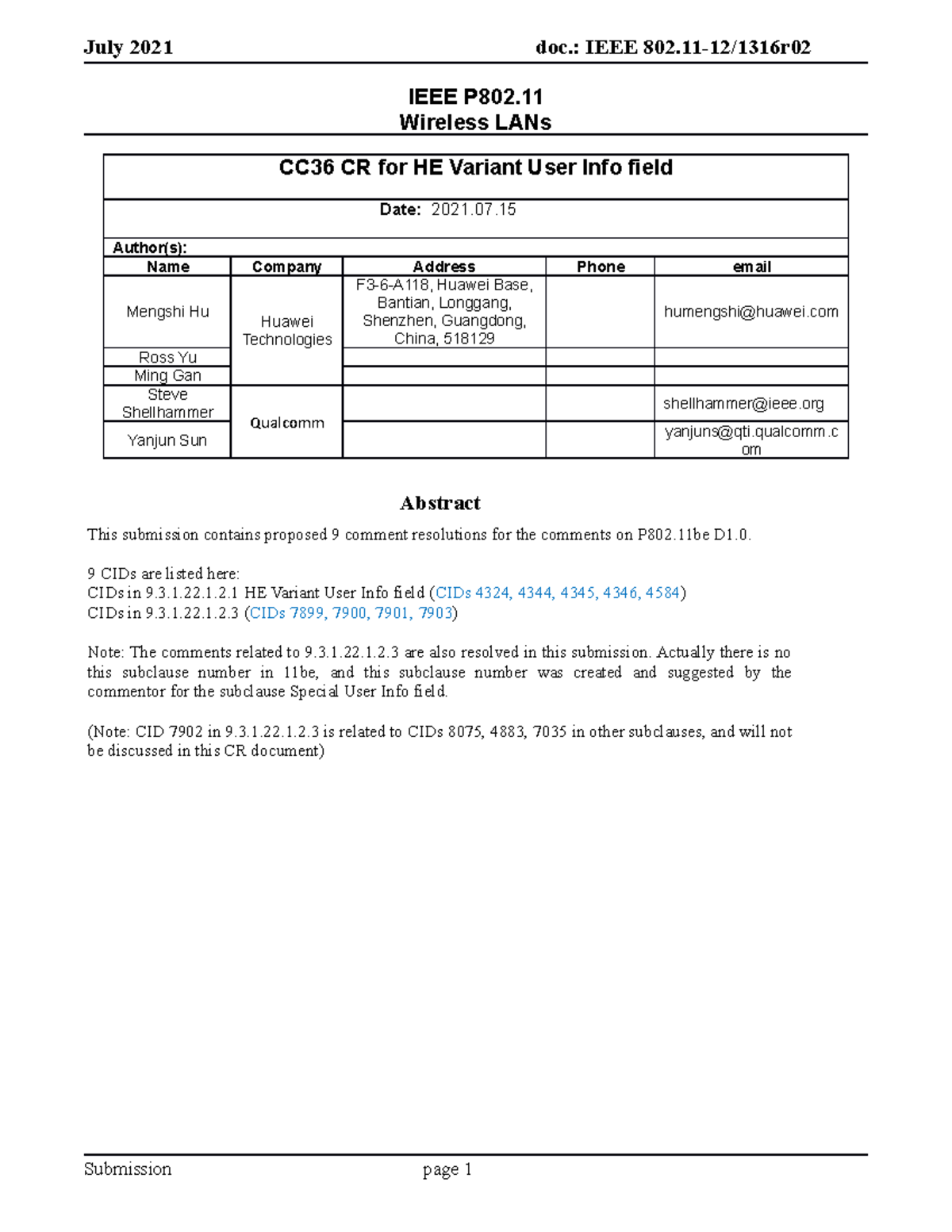 11 21 1169 02 00be cc36 cr for he variant user info field - ELEMECML ...