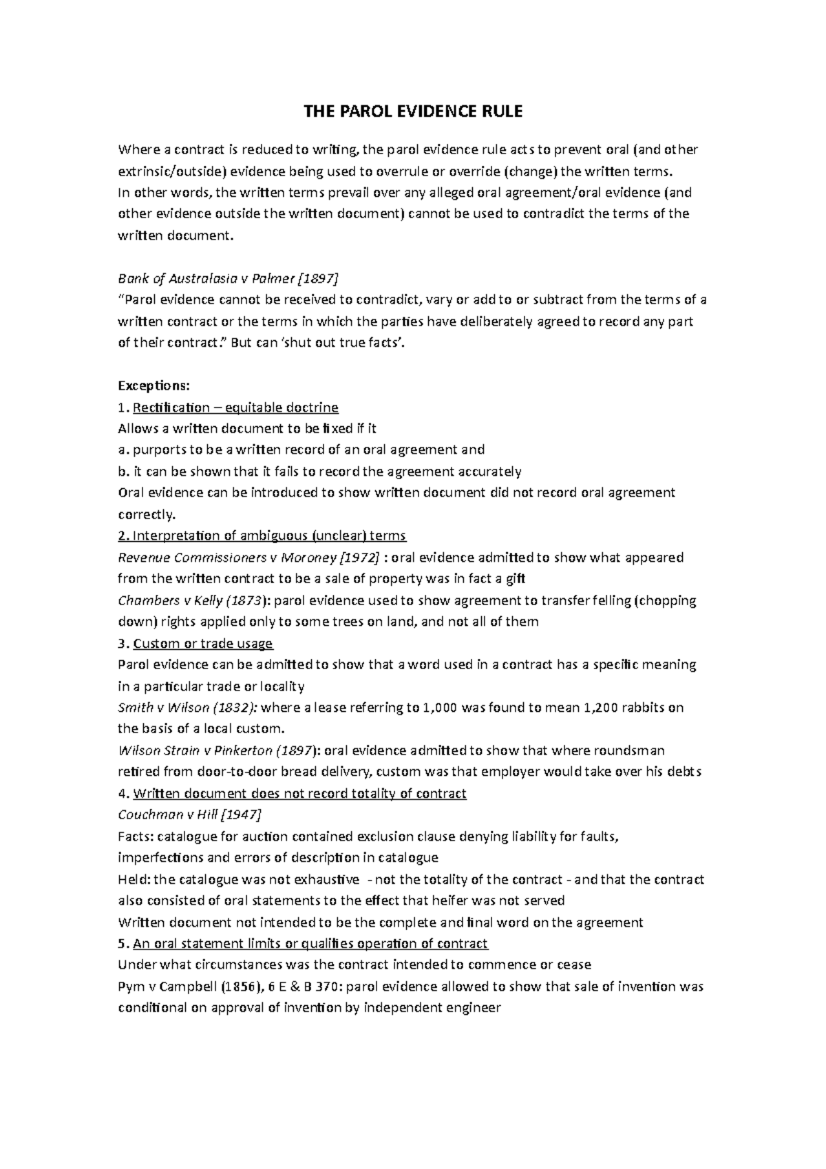 THE Parol Evidence RULE revision - THE PAROL EVIDENCE RULE Where a ...
