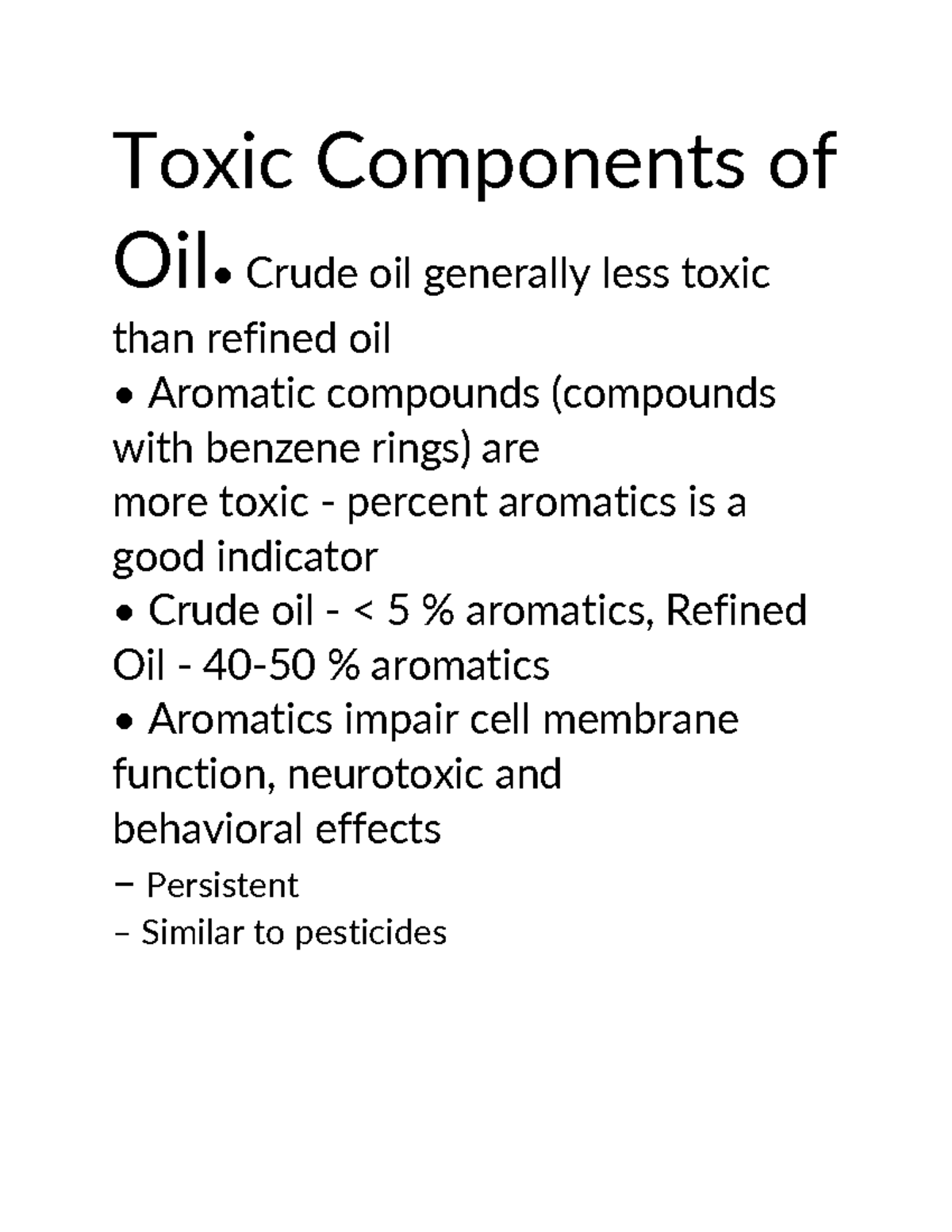 ENVS 1200-Water Resources, pollution PT 10 - Toxic Components of Oil ...