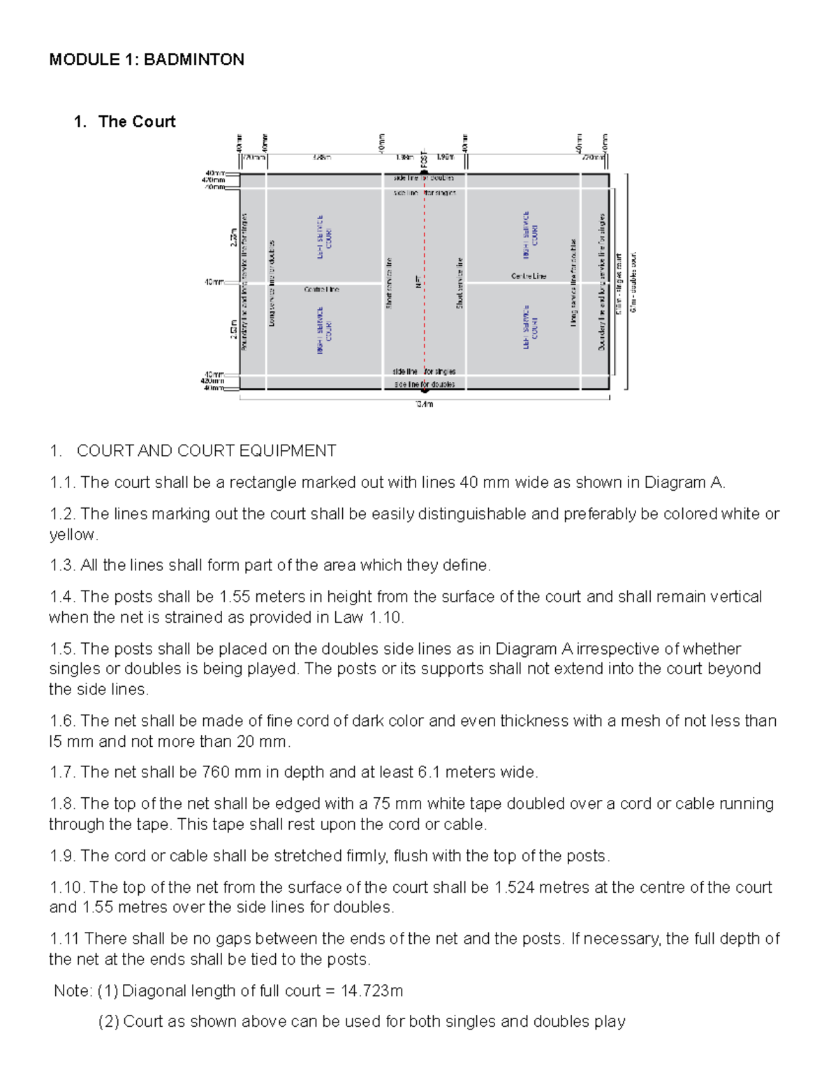 Module 1 - Physical Education notes about Badminton - MODULE 1 ...