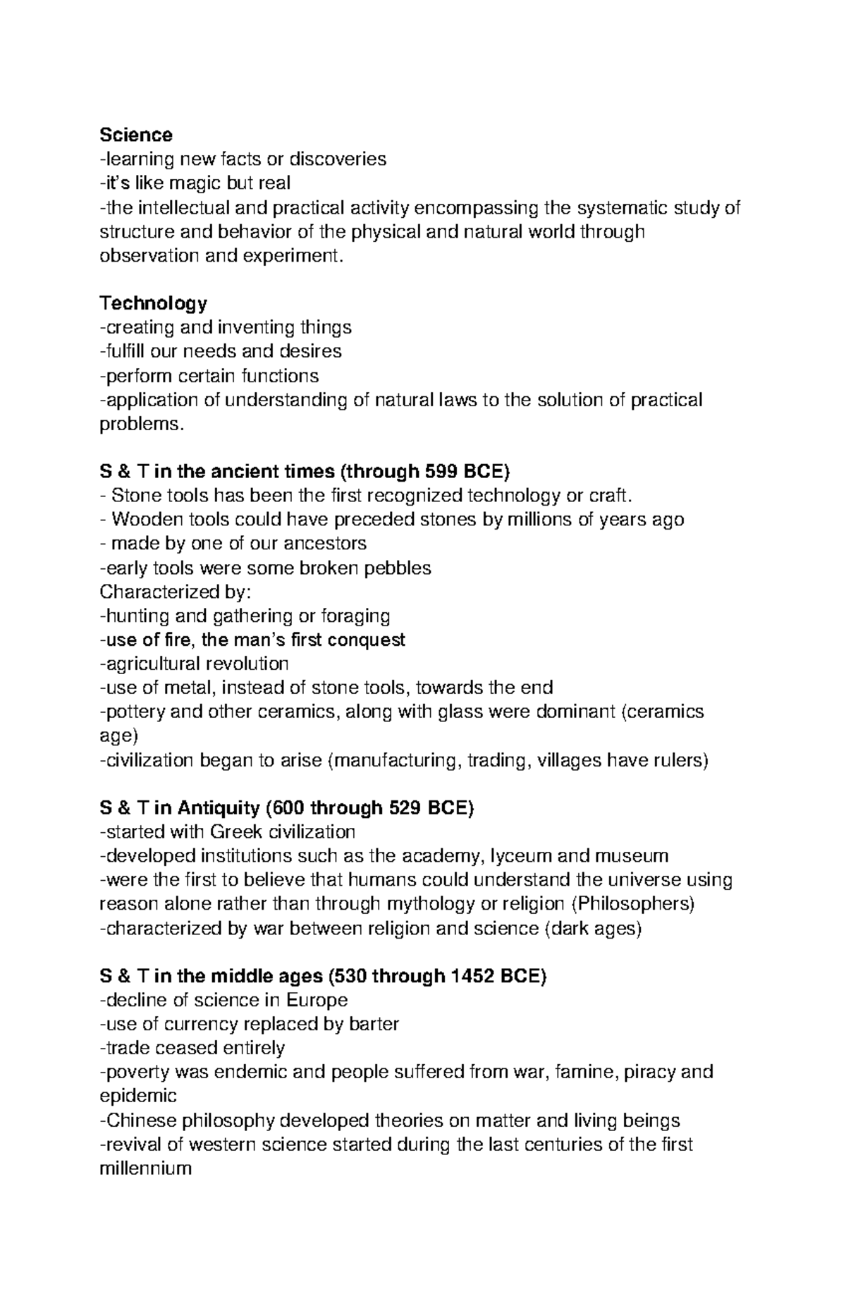 Science, Technology AND Society Summary - Science -learning new facts ...